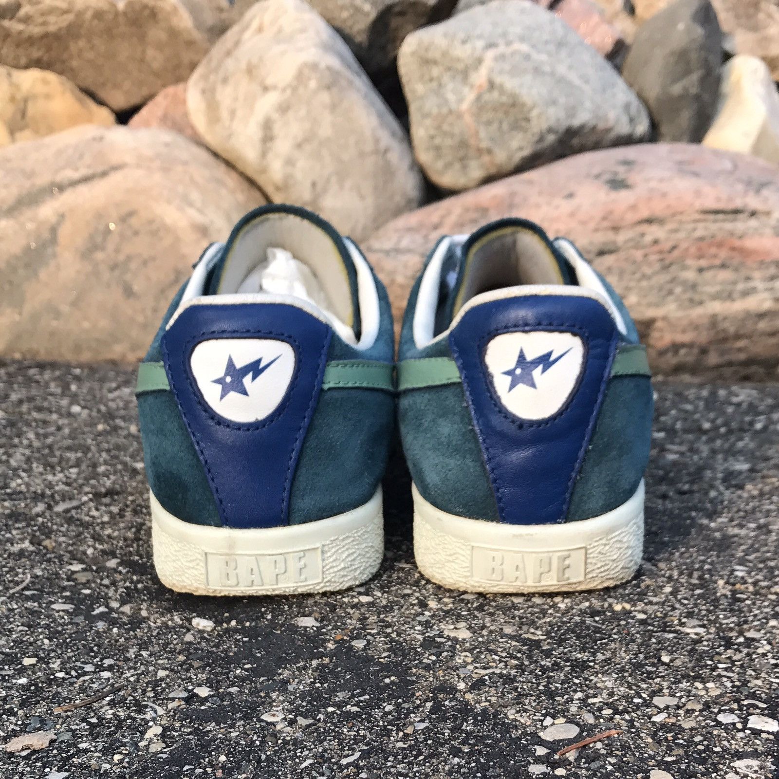 Bape RARE A Bathing Ape Navy Blue Teal Off White Crepe Bapesta | Grailed