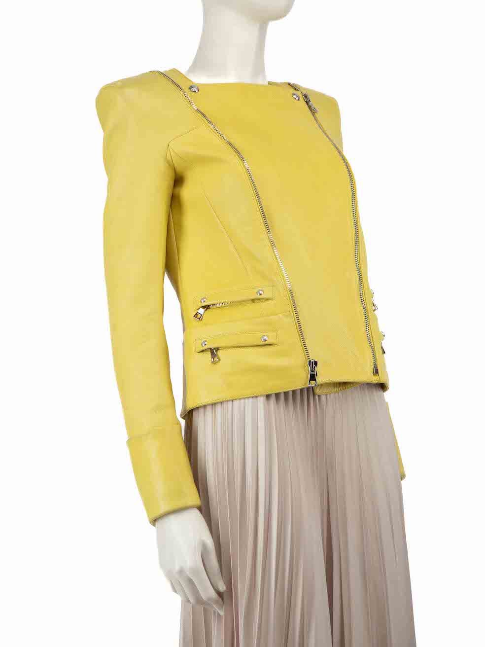 Balmain Yellow Leather Biker Jacket | Grailed