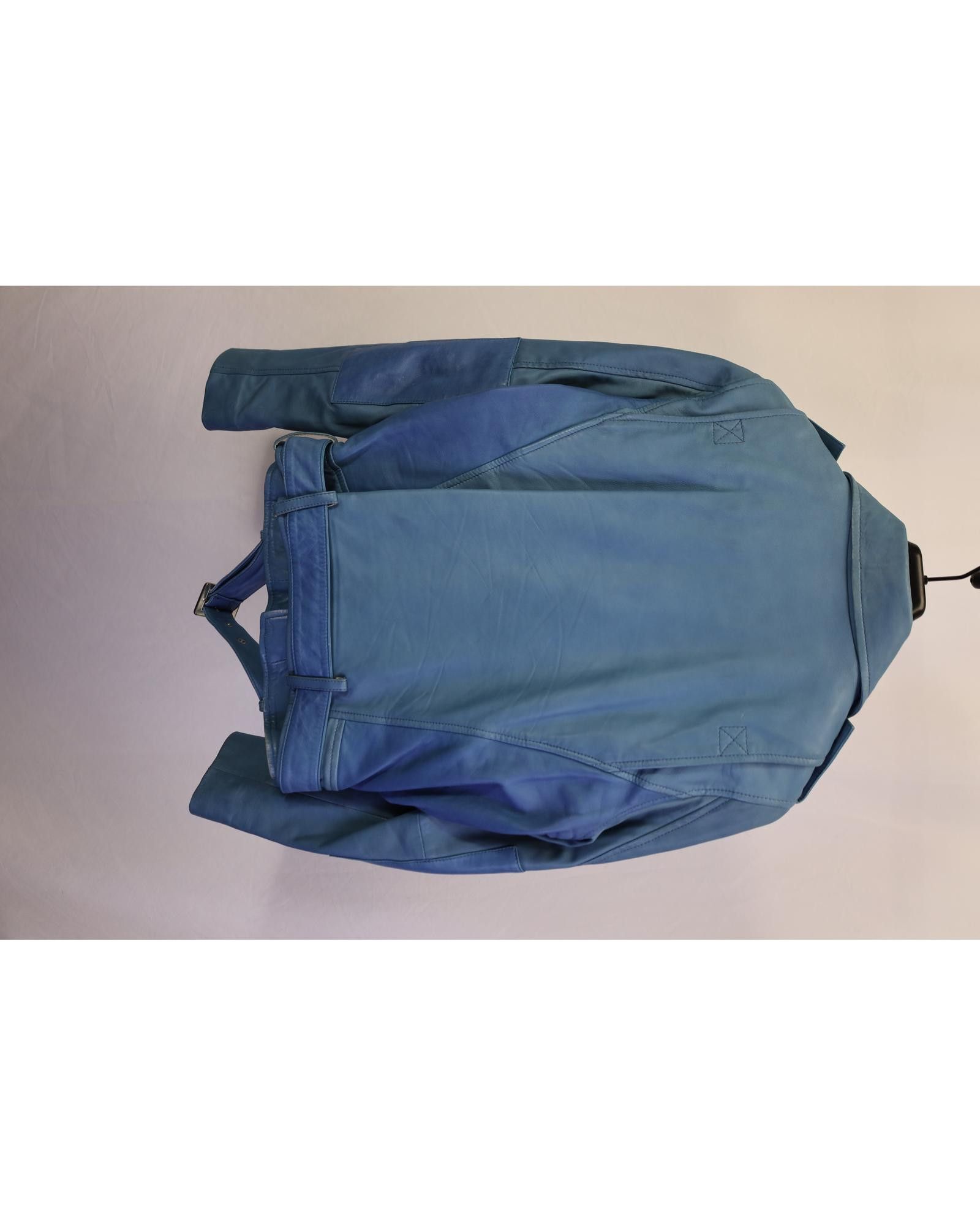 Maje Blue Leather Biker Jacket with Edgy Moto Details | Grailed