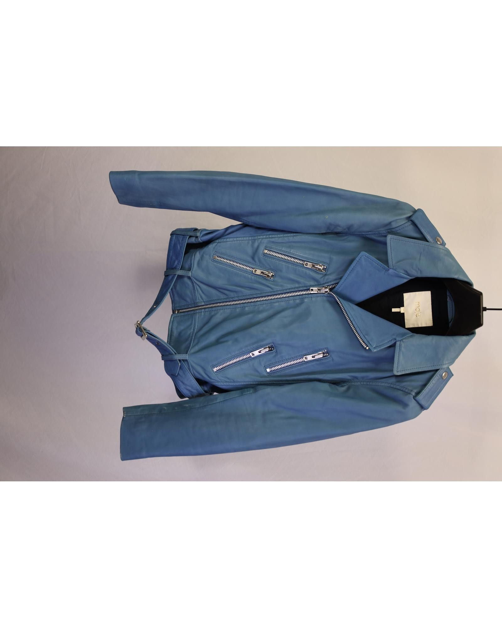 Maje Blue Leather Biker Jacket with Edgy Moto Details | Grailed