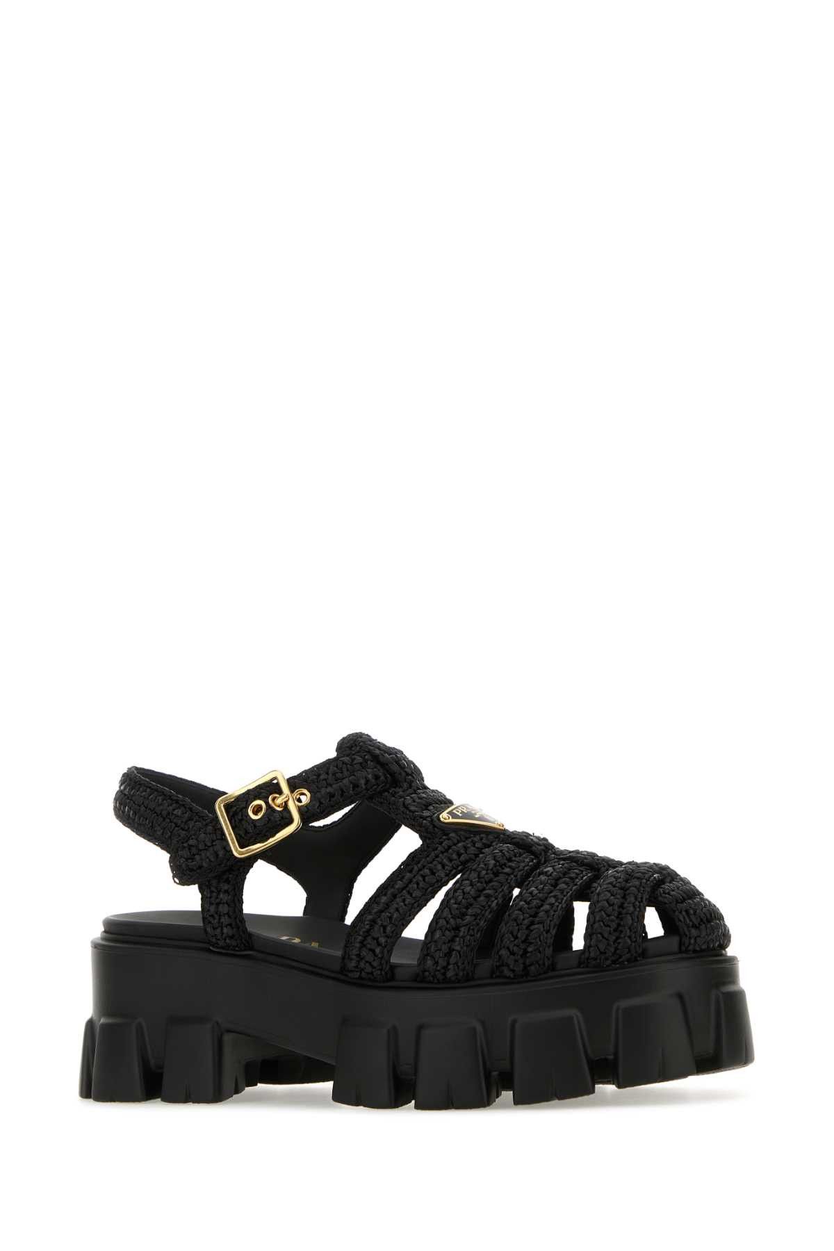 Prada Black Raffia Monolith Sandals | Grailed