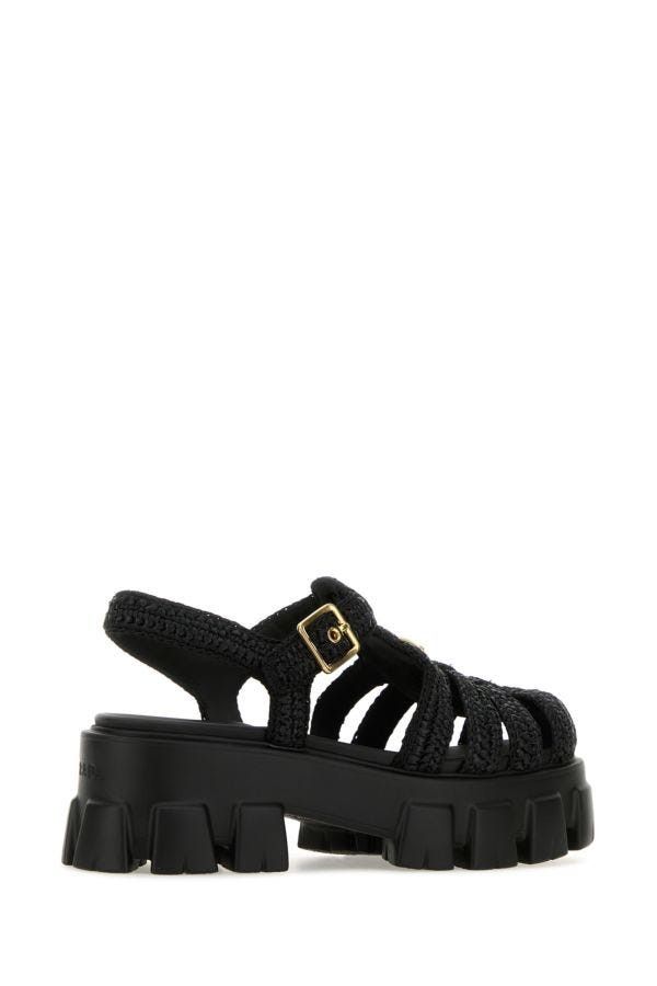 Prada Black Raffia Monolith Sandals | Grailed