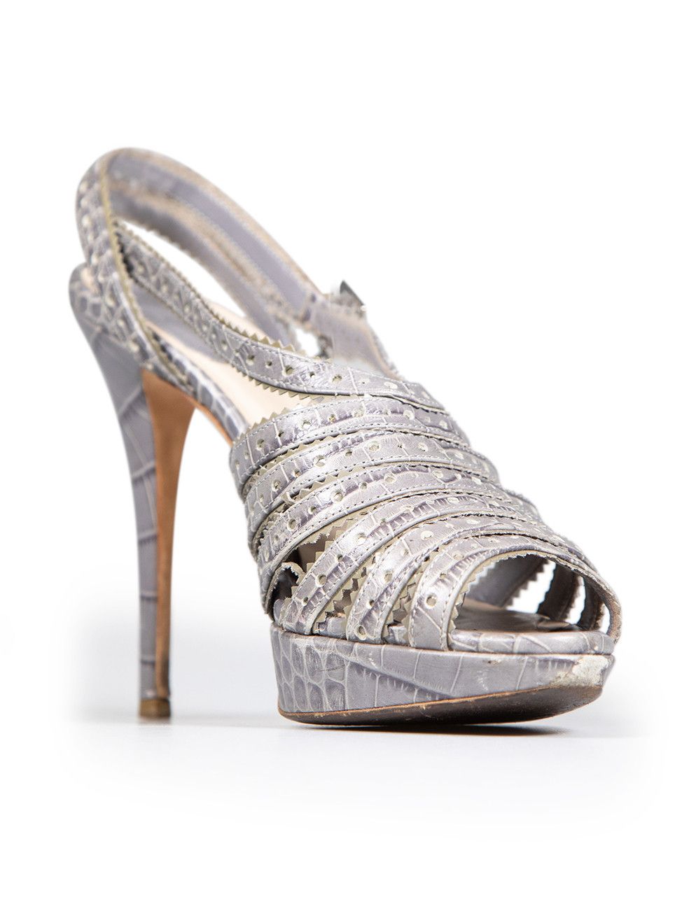 Dior Grey Croc Embossed Platform Strap Sandals | Grailed