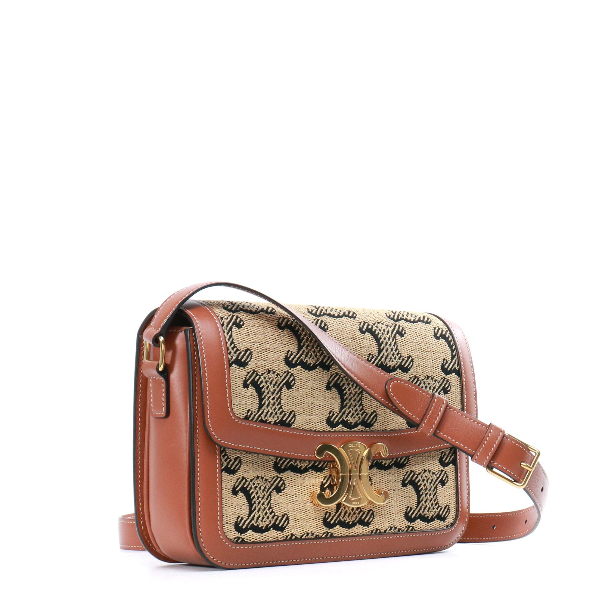 Celine CELINE - Céline medium Triomphe shoulder bag in raffia and tan ...