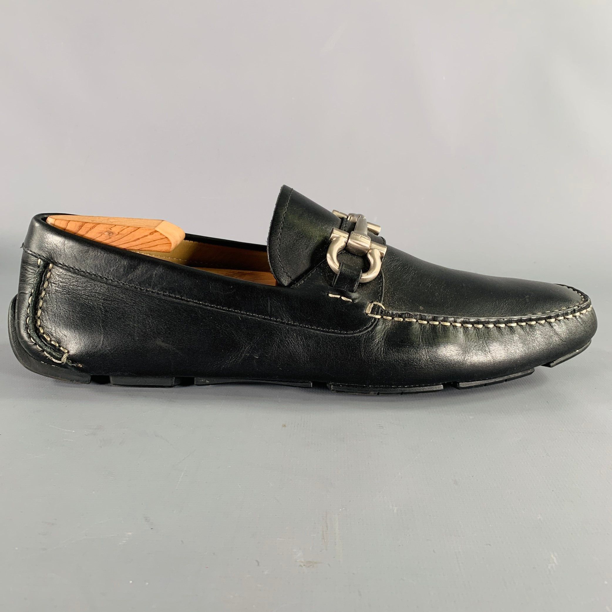 Salvatore Ferragamo Parigi Black Contrast Stitch Leather Drivers ...