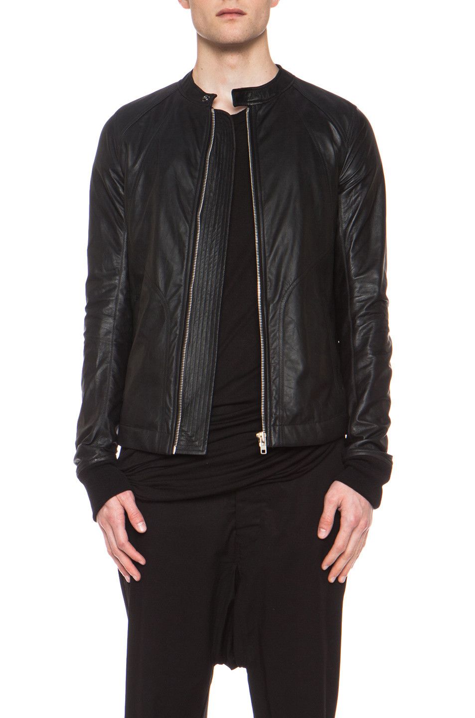 Rick Owens Intarsia black leather jacket | Grailed