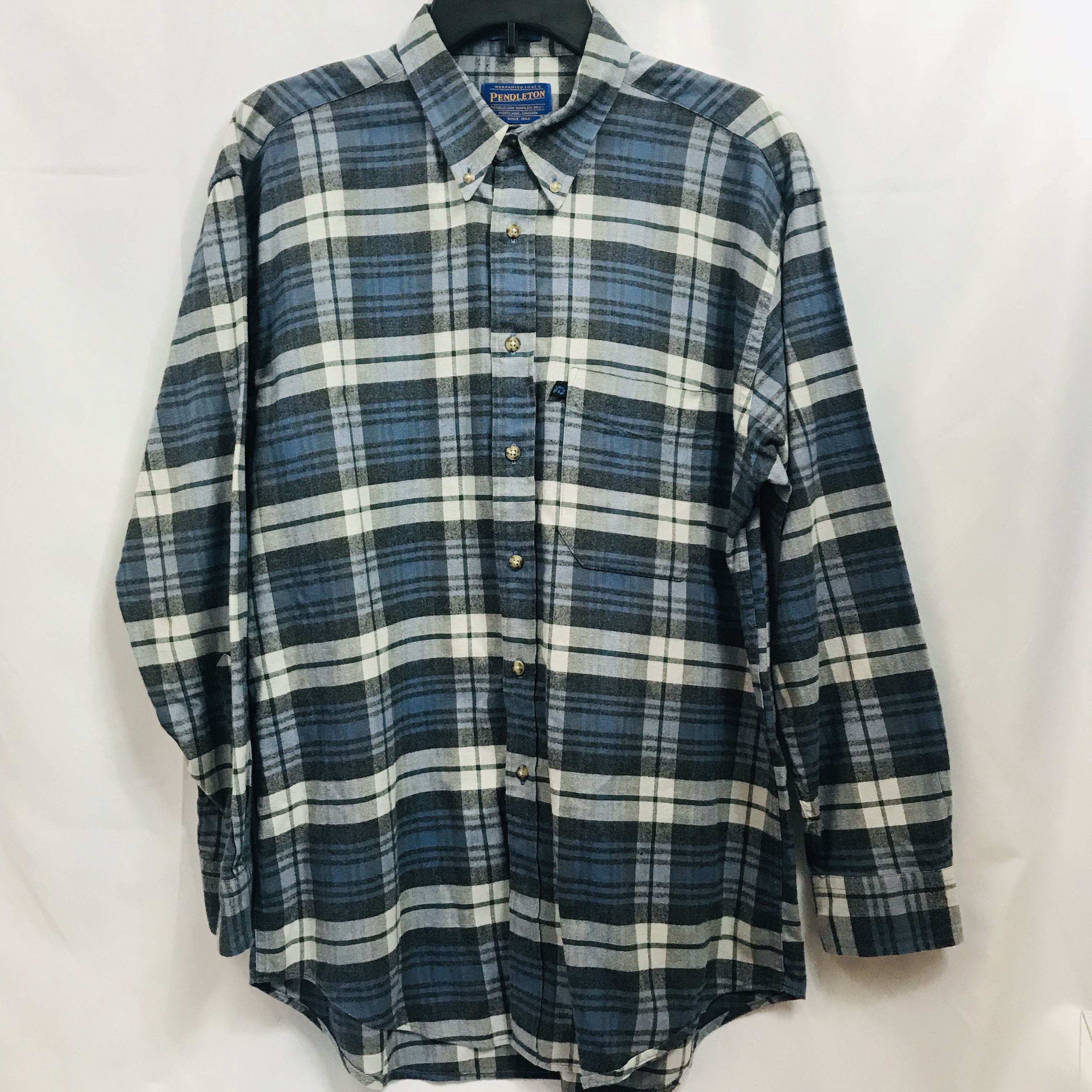 Pendleton Pendleton Mens Light Flannel Shirt Blue Green White Plaid ...