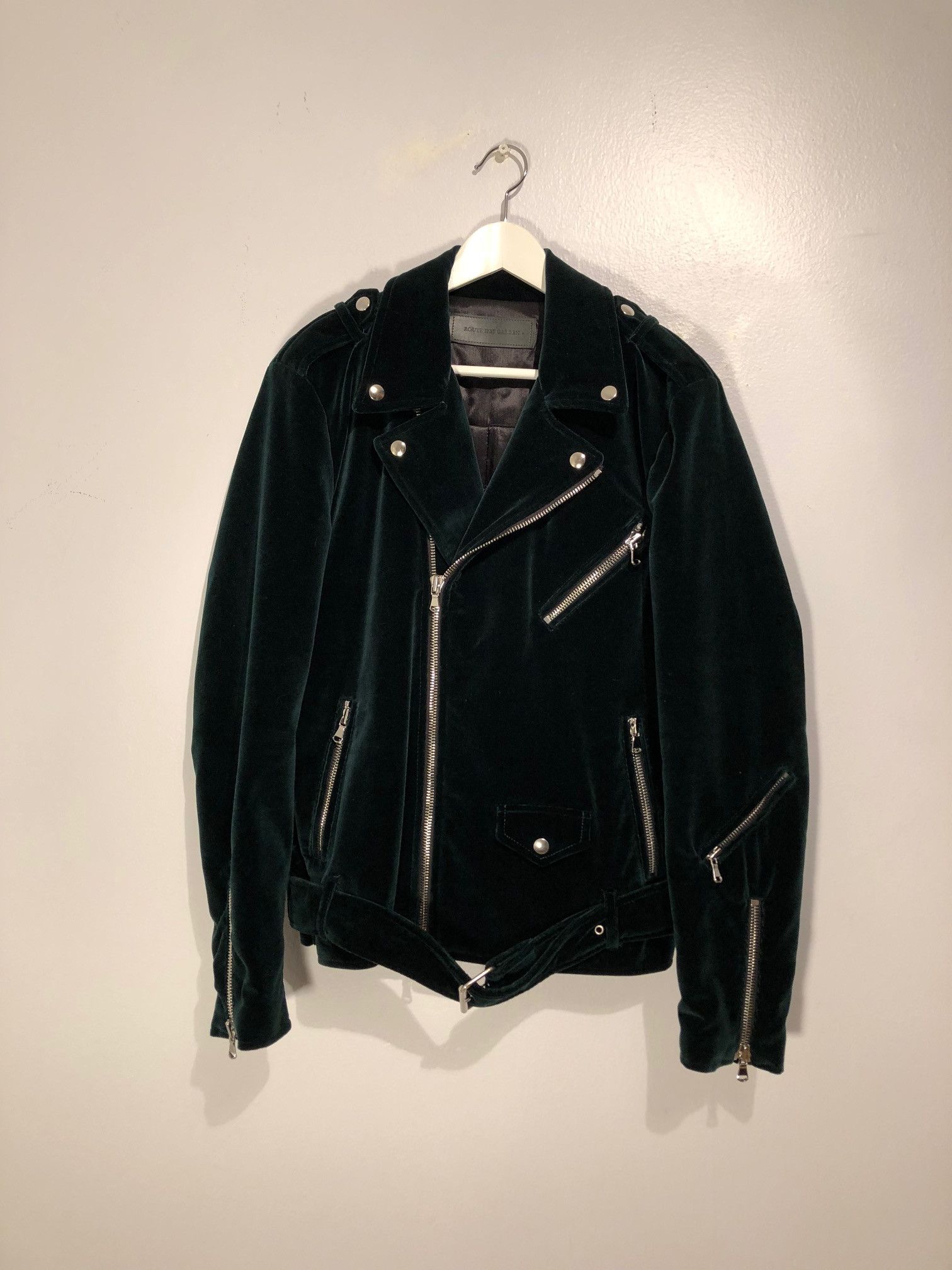 Route Des Garden Slim Fit Green Velvet Biker Jacket | Grailed