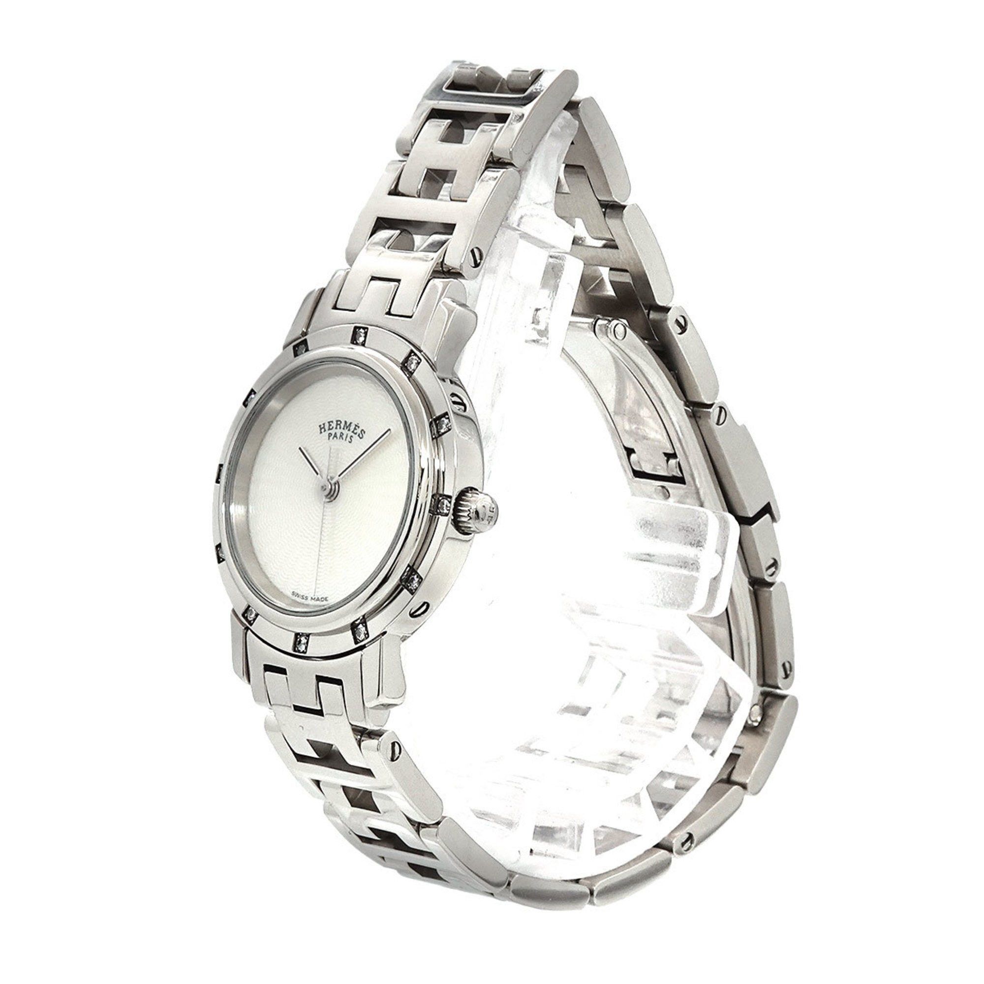 Hermes Hermes Clipper Nacle CL4 230 Ladies Watch 12P Diamond Bezel ...