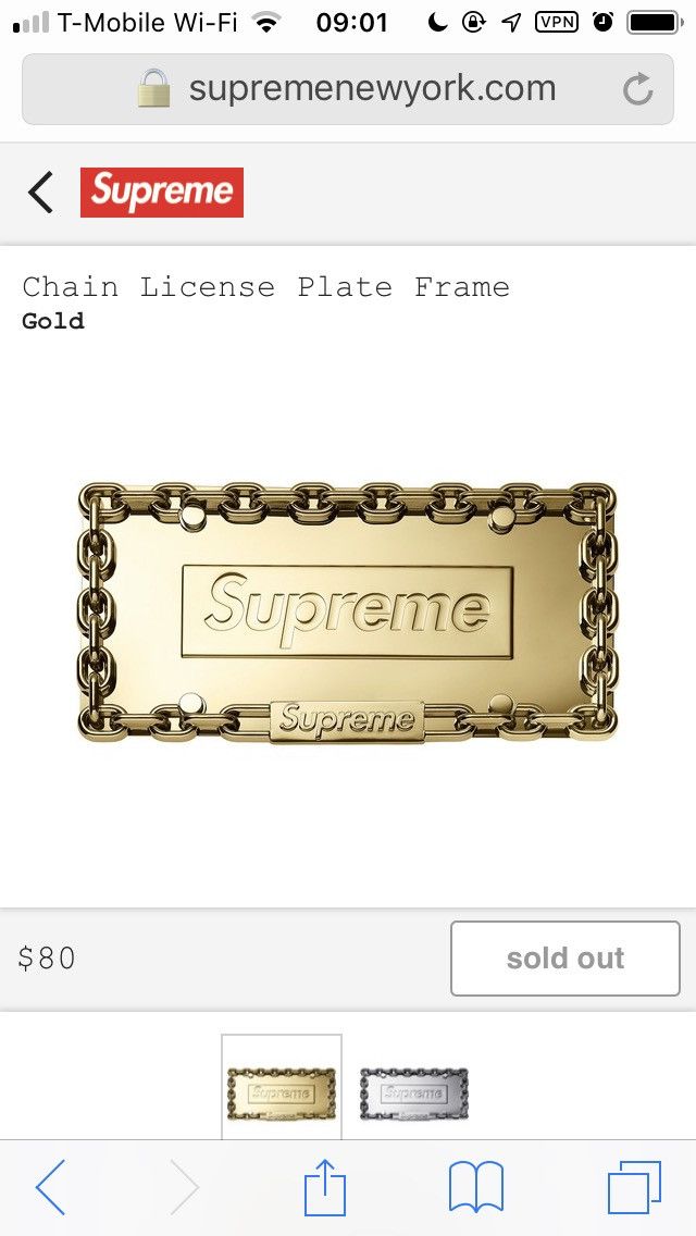 Supreme Gold Chain License Plate Frame | Grailed