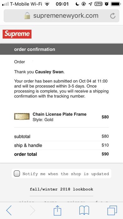 Supreme Gold Chain License Plate Frame | Grailed