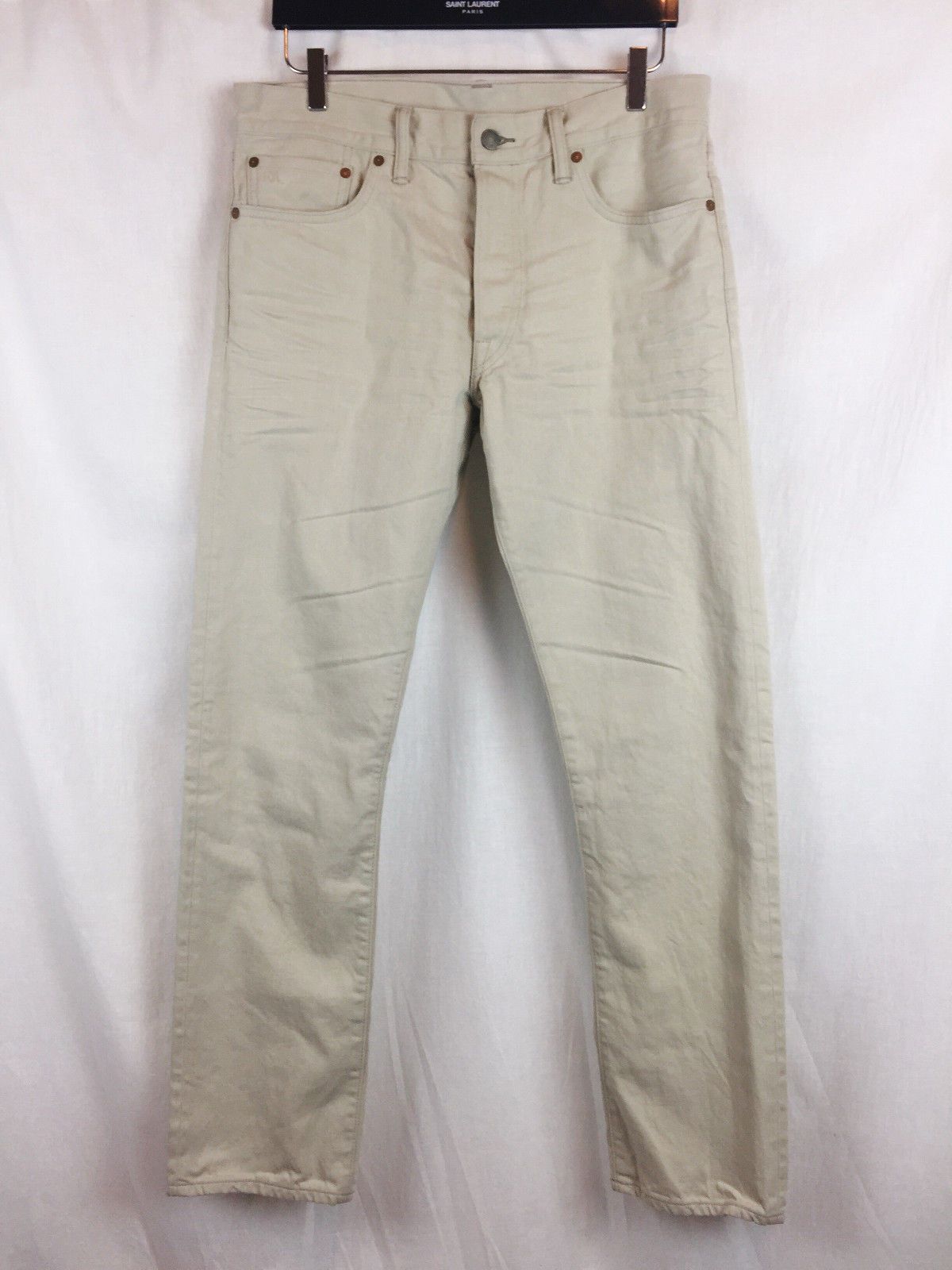 RRL Ralph Lauren Men's RRL Ralph Lauren Slim Narrow Shuttle Woven Selvedge Denim Beige Tan 33x32 ...