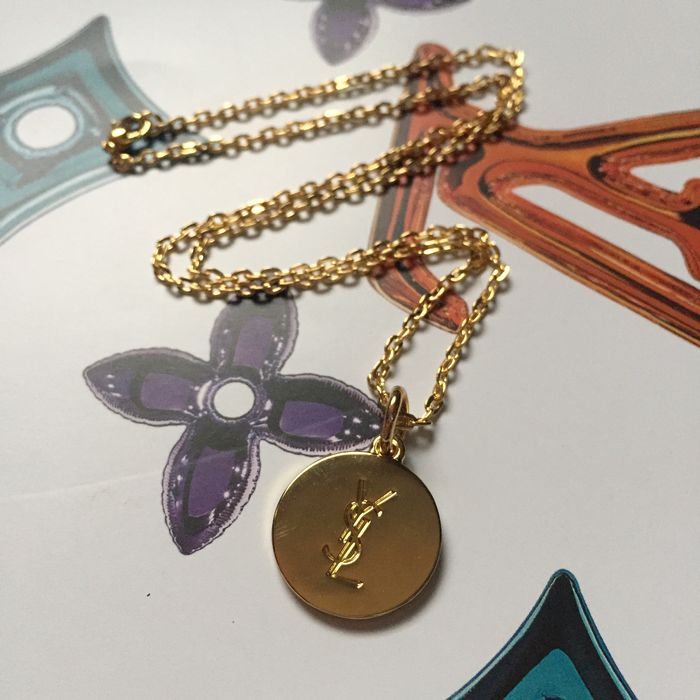 Yves Saint Laurent Gold YSL Circle Logo Pendant Necklace | Grailed