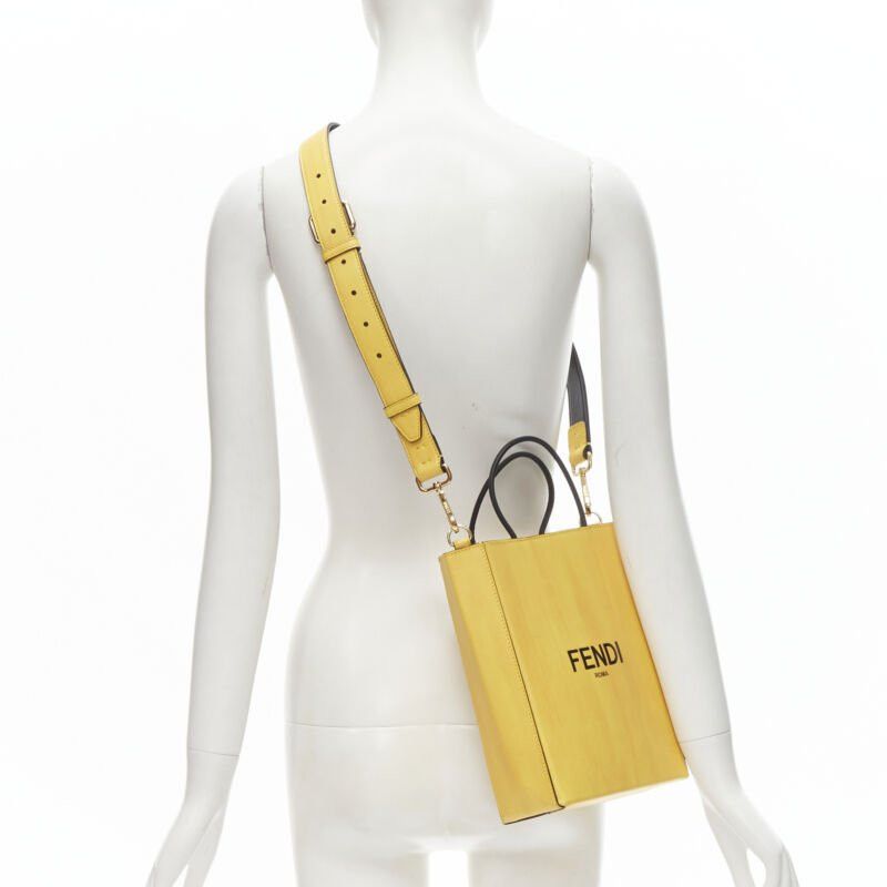 Fendi FENDI Pack Small Shopping yellow leather logo print crossbody ...