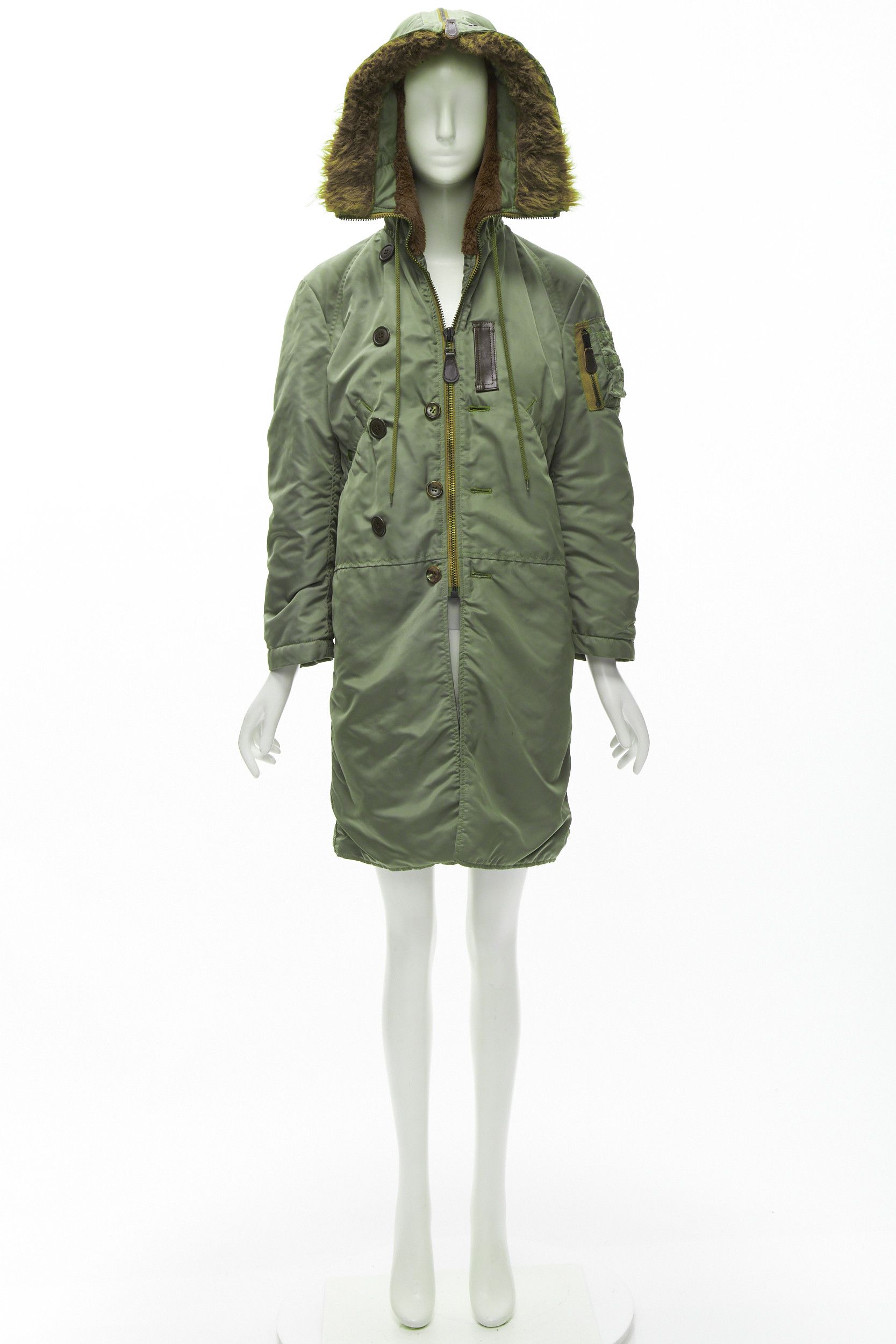 Junya Watanabe JUNYA WATANABE 2006 brown faux fur hood green padded ...
