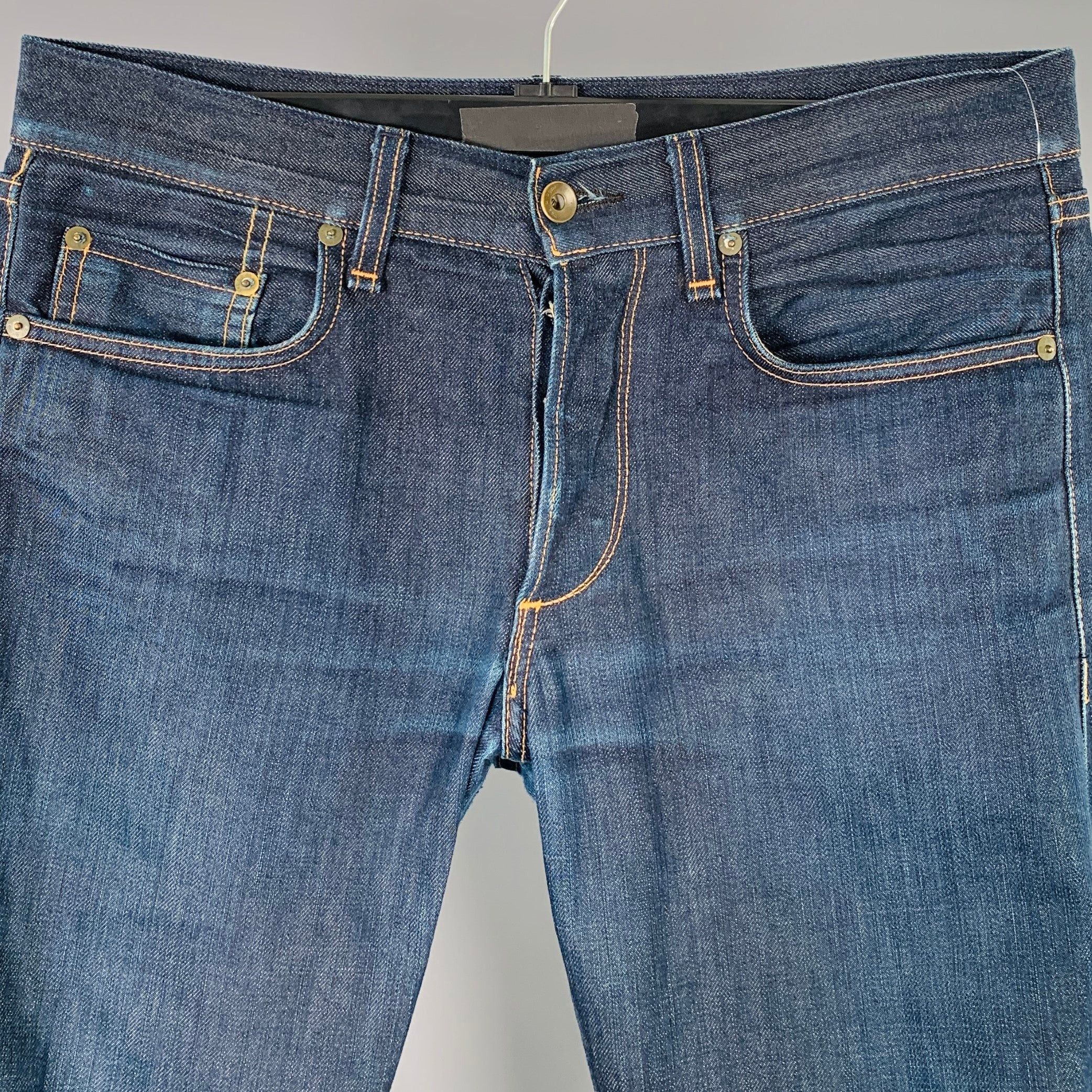 Rag & Bone Navy Contrast Stitch Cotton Straight Selvedge Jeans | Grailed