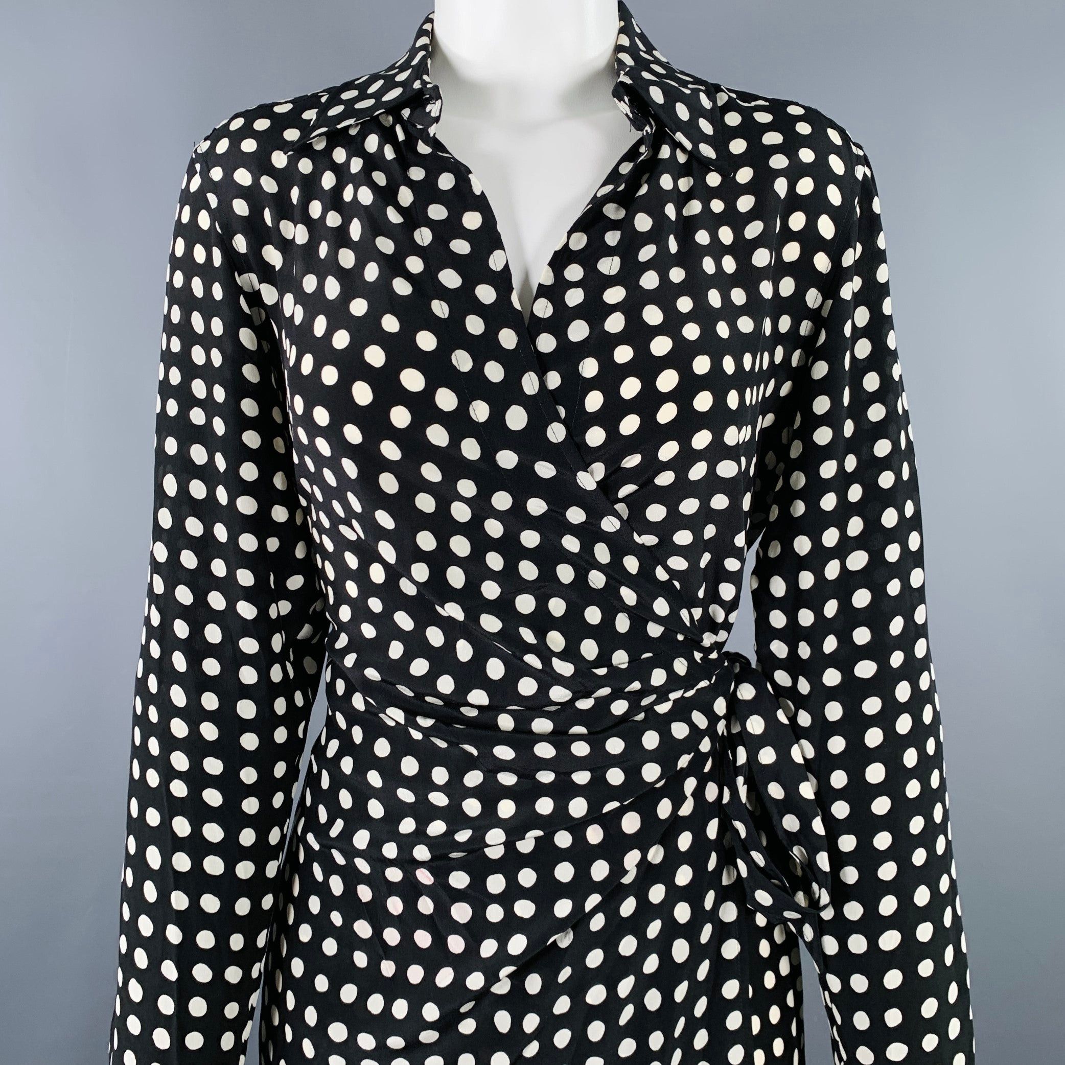 Max Mara Black White Silk Polka Dot Wrap Dress | Grailed