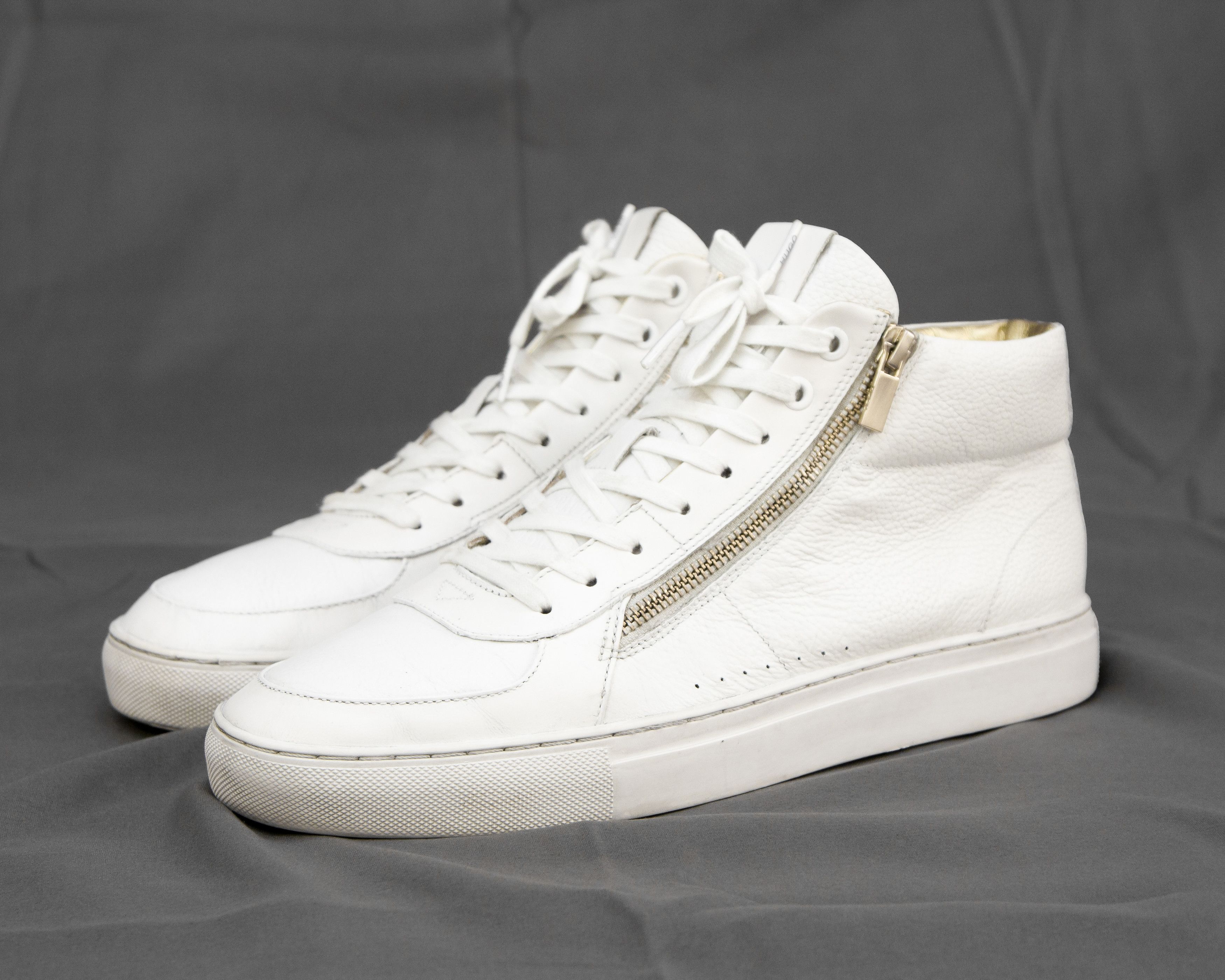 Hugo Boss Hugo Boss Hi-Top Zip Sneakers White/Gold | Grailed