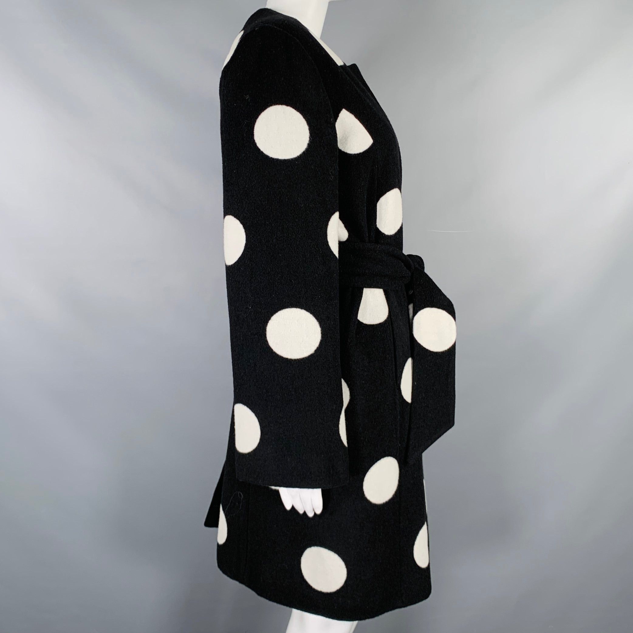 Kate Spade KATE PADE Black White Wool Blend Polka Dot Collarless Coat ...