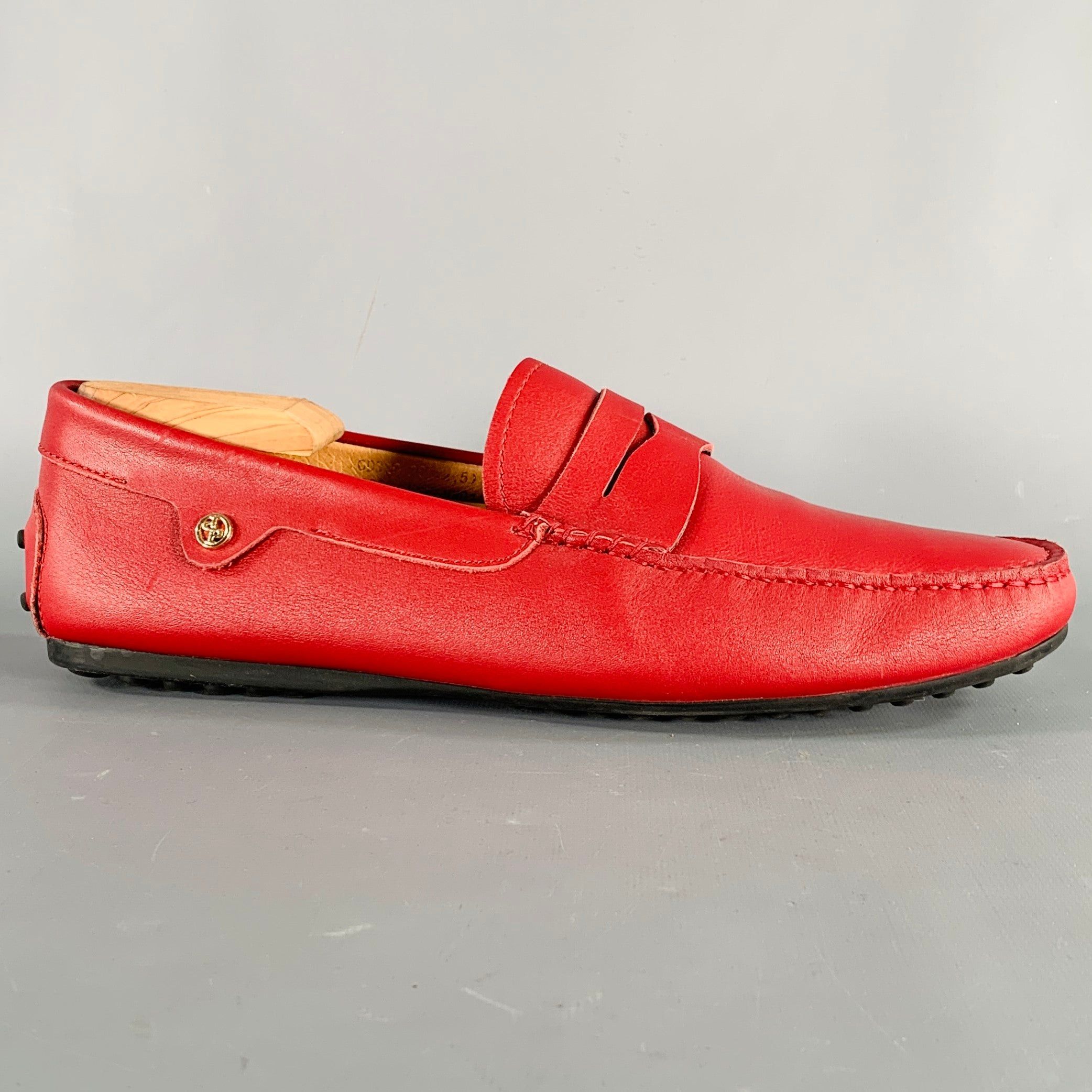 Designer OPP FRANCE Red Leather Penny Drivers Loafers | Grailed