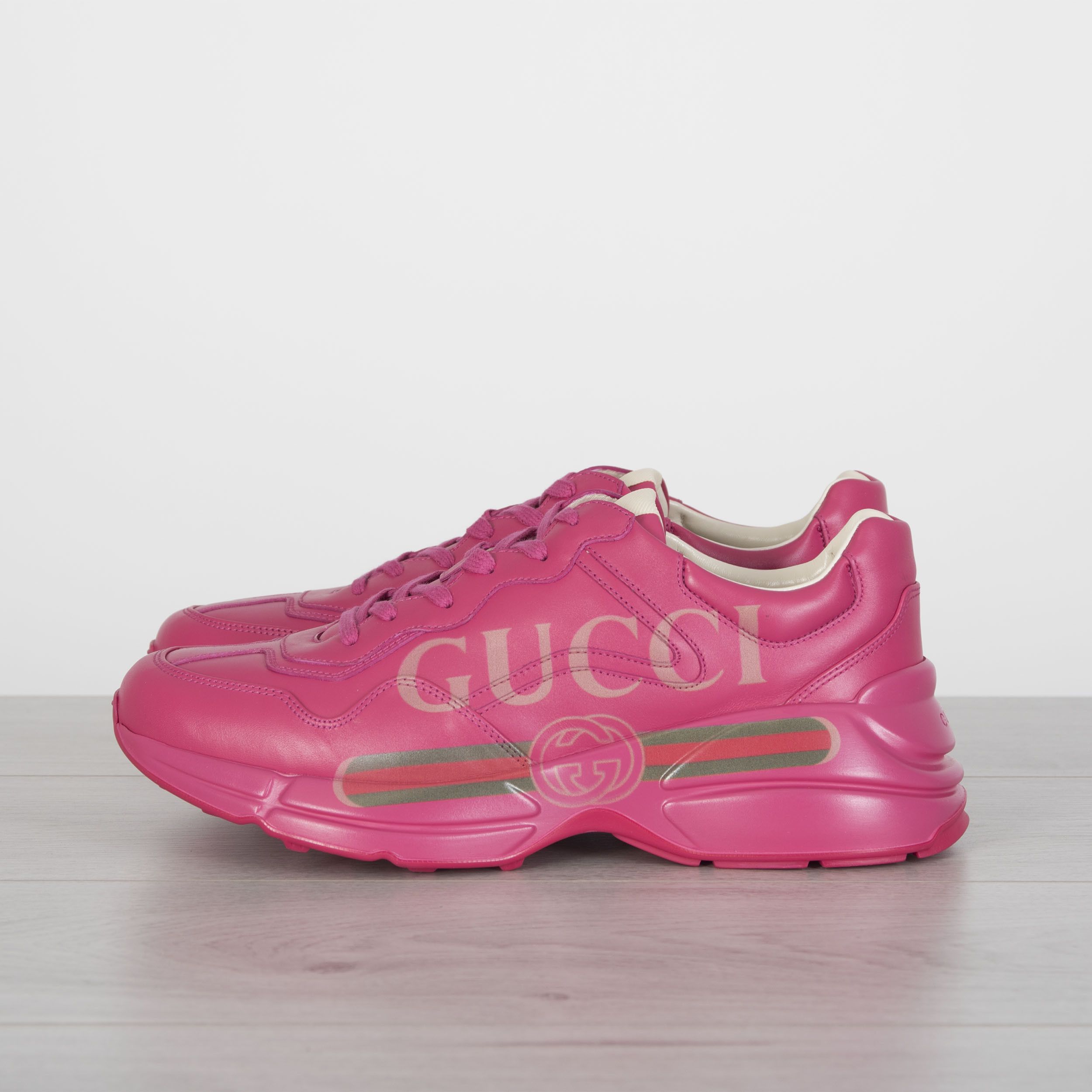 Gucci Rhyton Gucci Logo Sneakers In Pink Leather | Grailed