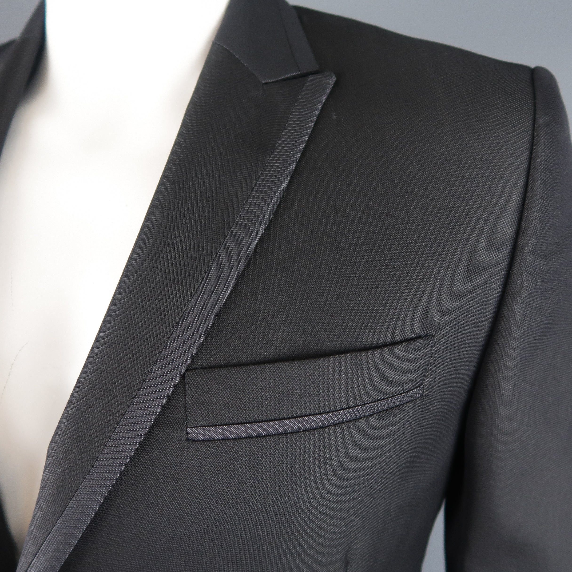 Just Cavalli 42 Black Wool Blend Satin Piping Peak Lapel Sport Coat ...