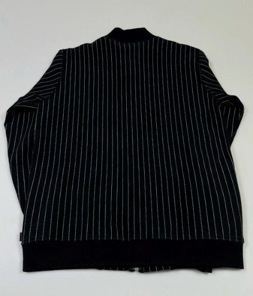 Supreme Script Logo Pinstripe Varsity Jacket Black | Grailed