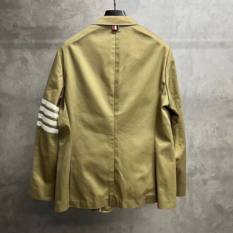 Thom Browne thom browne Khaki embroidered armband pattern logo blazer ...