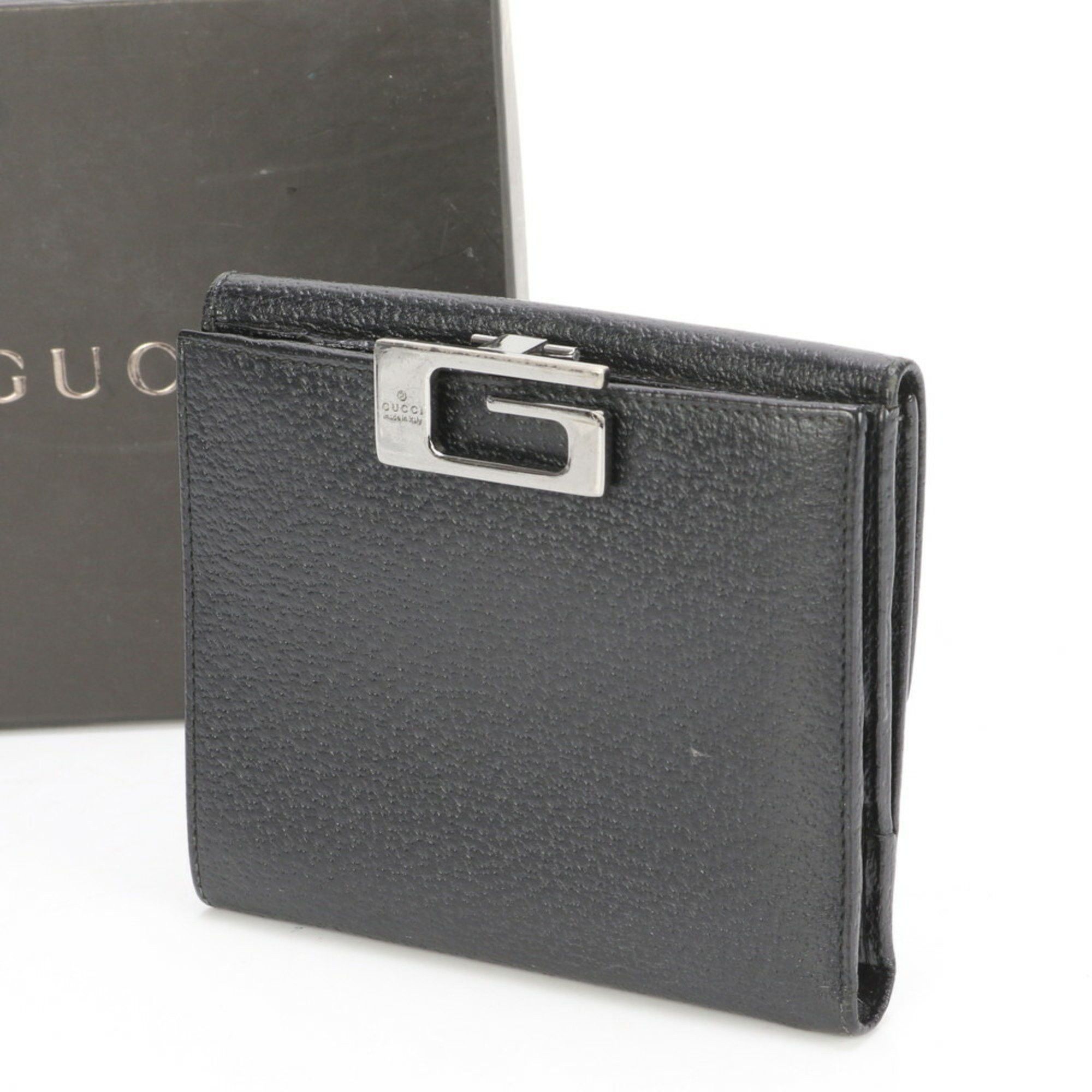 Gucci Gucci G Clip Leather Bi-fold Wallet Long Compact Silver Metal ...