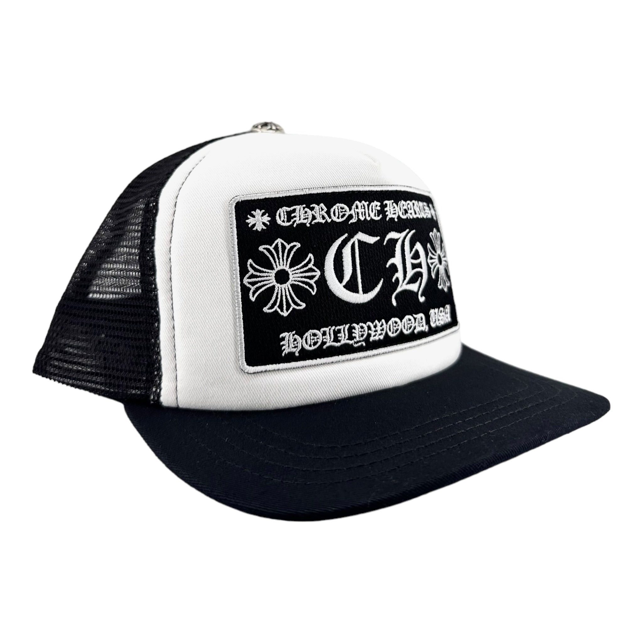 Chrome Hearts CH Hollywood Trucker Hat Black White | Grailed