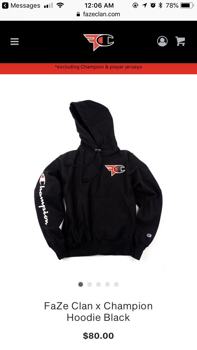 Champion Faze Clan Champion Collab Hoodie Black | Grailed