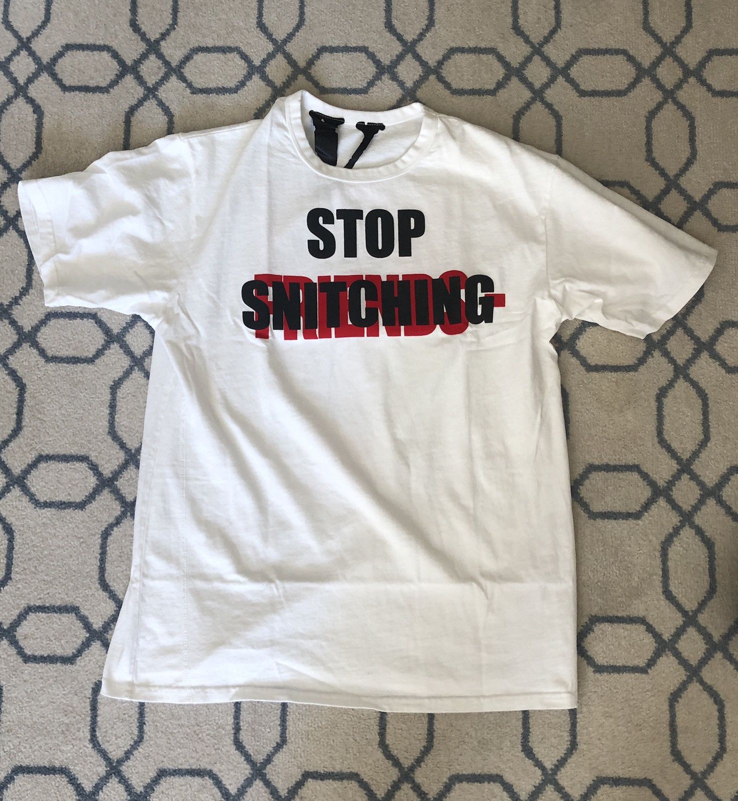 Vlone Vlone Stop Snitching No Cap White Tee | Grailed