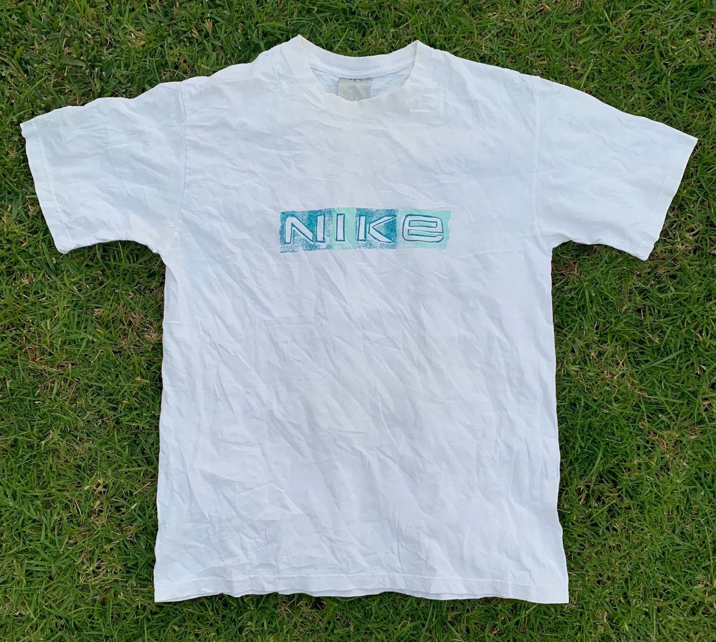 Nike × Vintage VINTAGE 90's NIKE BLOCK LOGO WHITE SHIRT SIZE SMALL ...