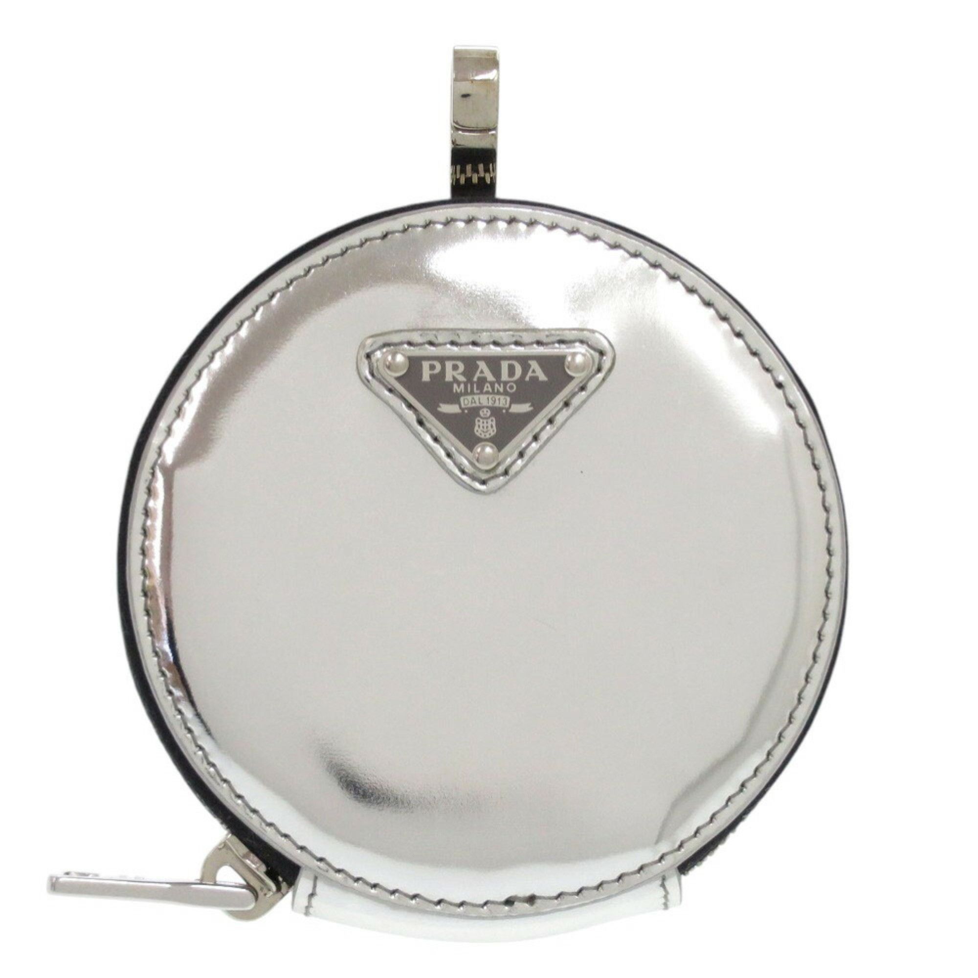 Prada Prada Triangle 1TL431 Brushed Leather Silver Coin Case 1135PRADA ...