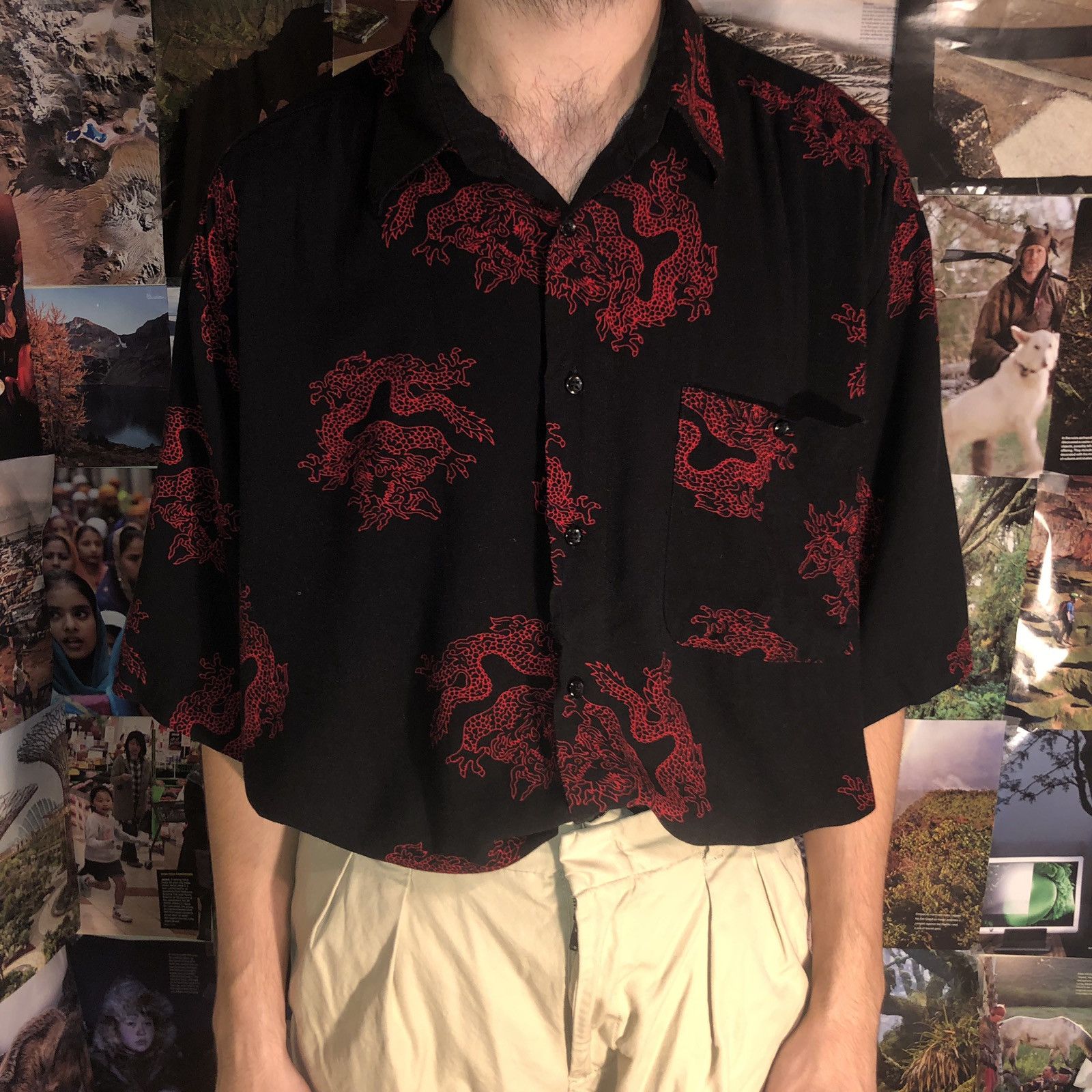 Japanese Brand × Streetwear × Vintage vintage red dragon button up ...
