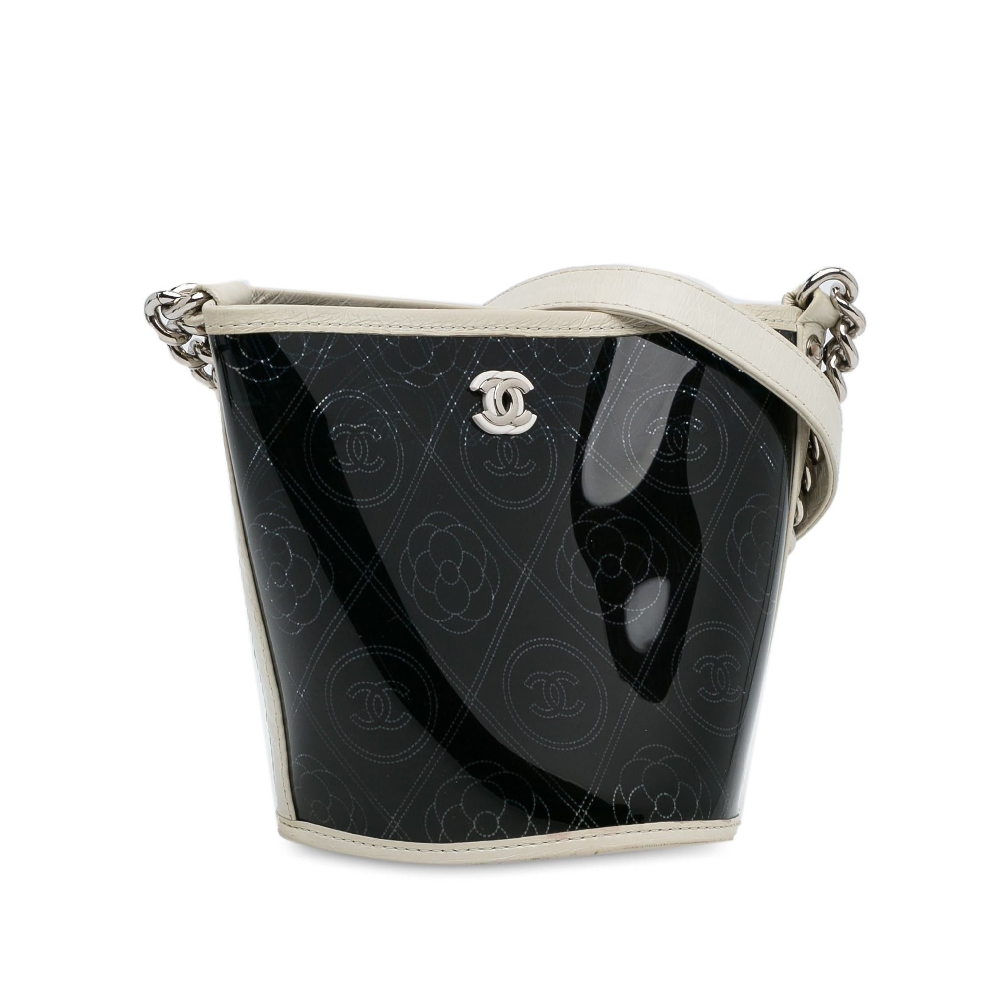 Chanel Black Crumpled Calfskin PVC Camellia Bucket | Grailed