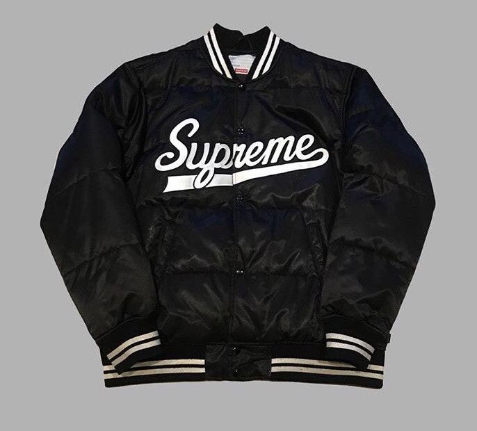 Supreme Supreme Script Logo Varsity Puffer Jacket | Grailed