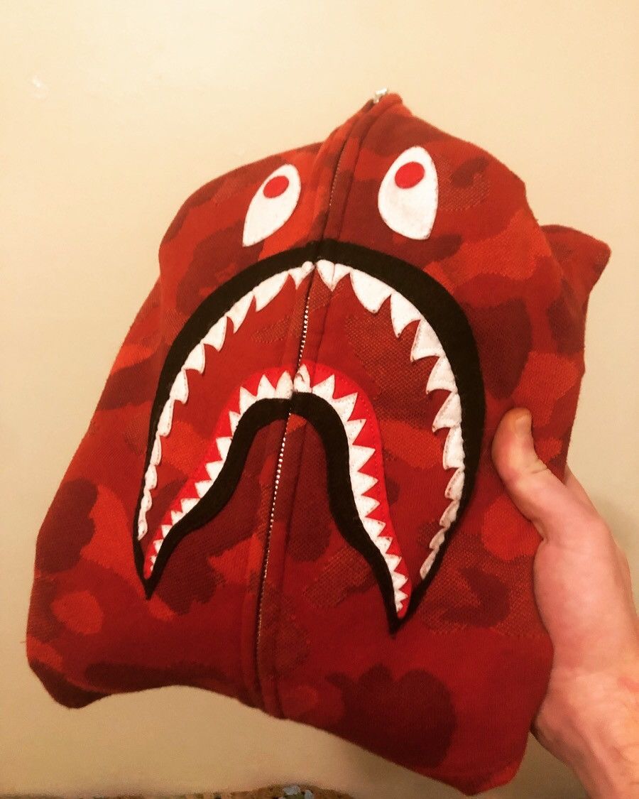Bape Bape Full Zip Red Shark Hoodie | Grailed