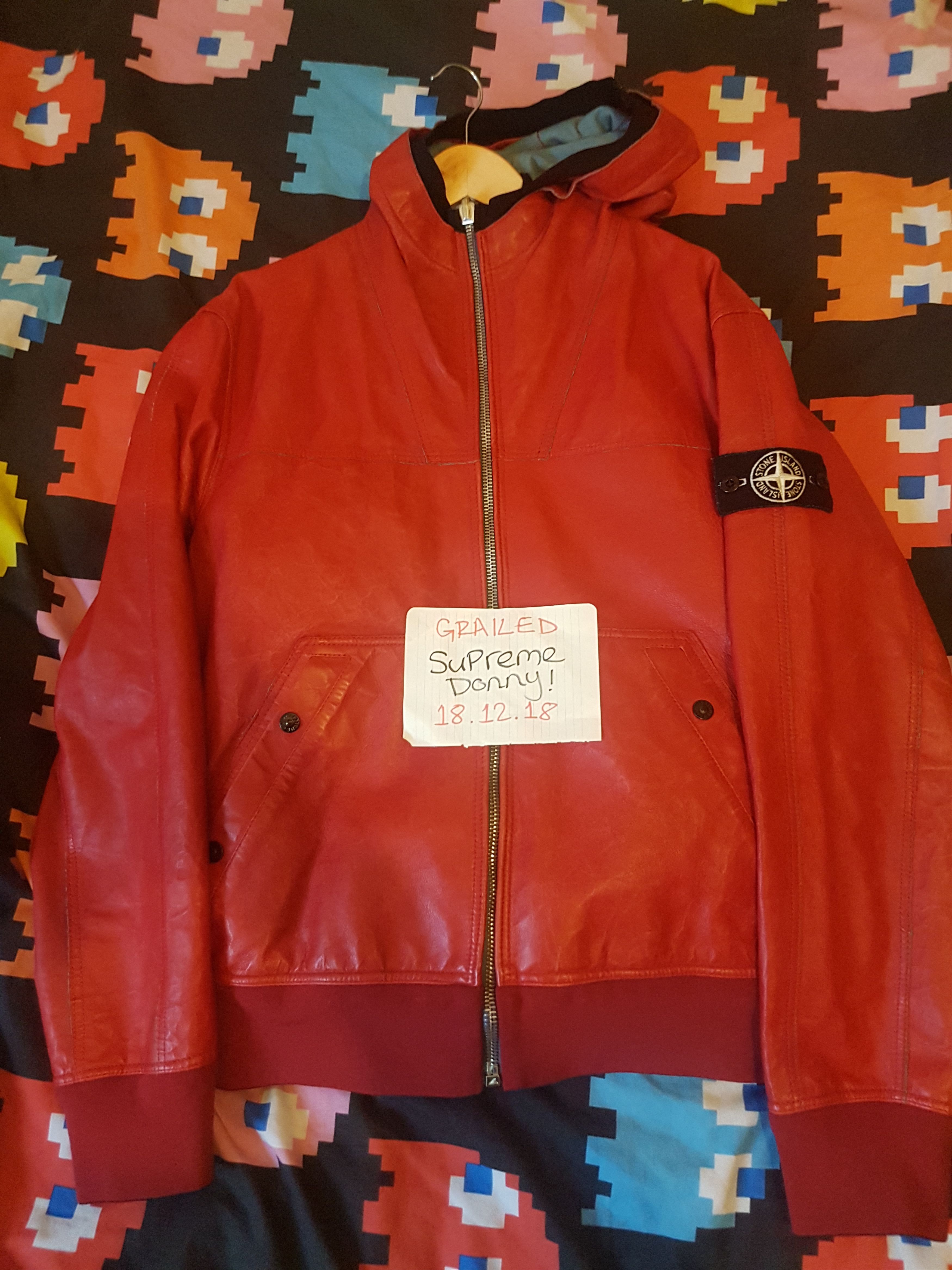 Stone Island STONE ISLAND RED LEATHER REVERSIBLE JACKET VINTAGE | Grailed