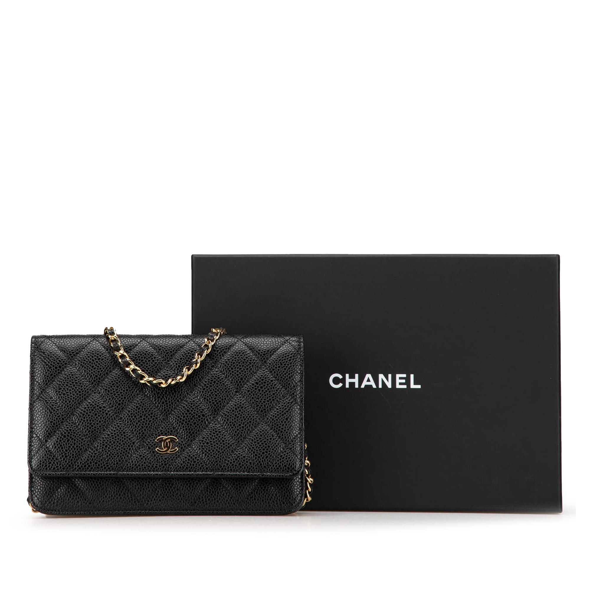 Chanel Black CC Quilted Caviar Wallet on Chain Crossbody Bag | Grailed