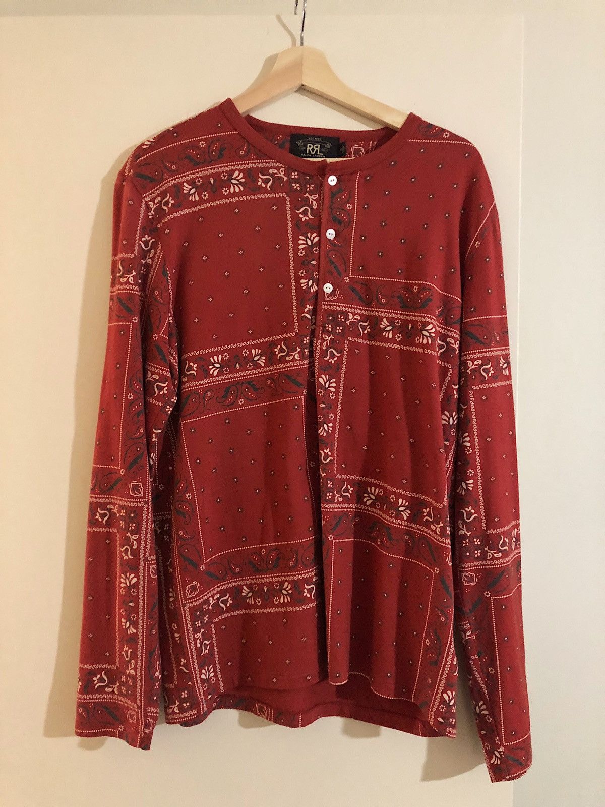 RRL Ralph Lauren RRL Red Paisley/Bandana Print Henley | Grailed