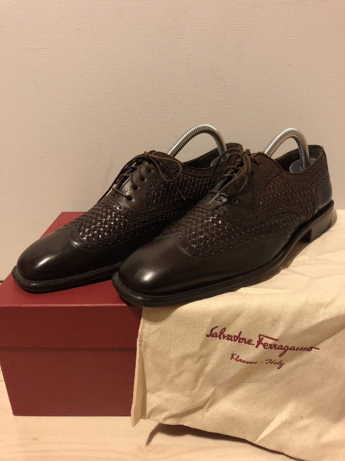 Salvatore Ferragamo Salvatore Ferragamo Brown Leather Woven Wing Tip ...