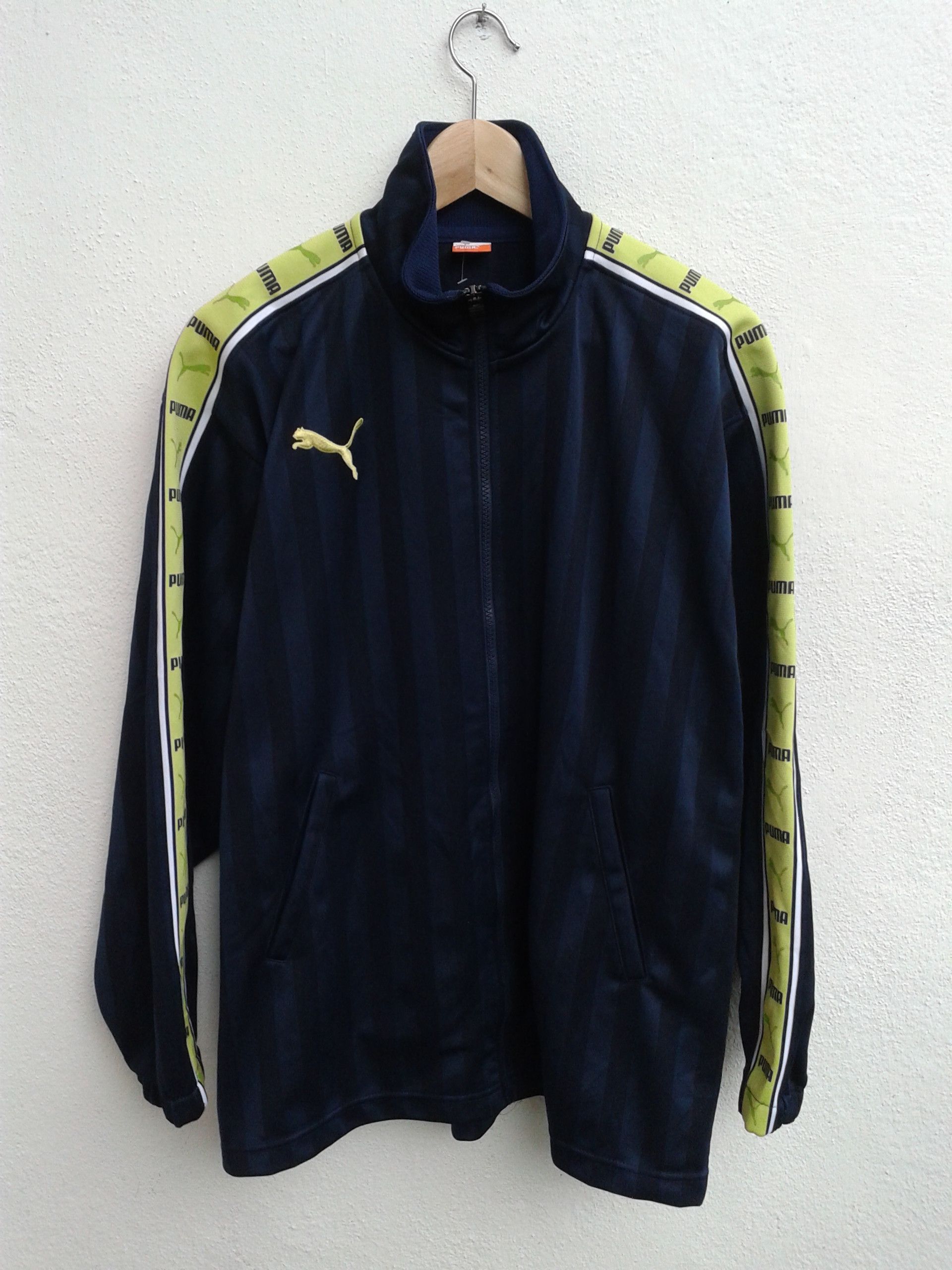 Puma Neon Sportswear Big Logo Sleeve Stripes Spell Out Running Jacket ...