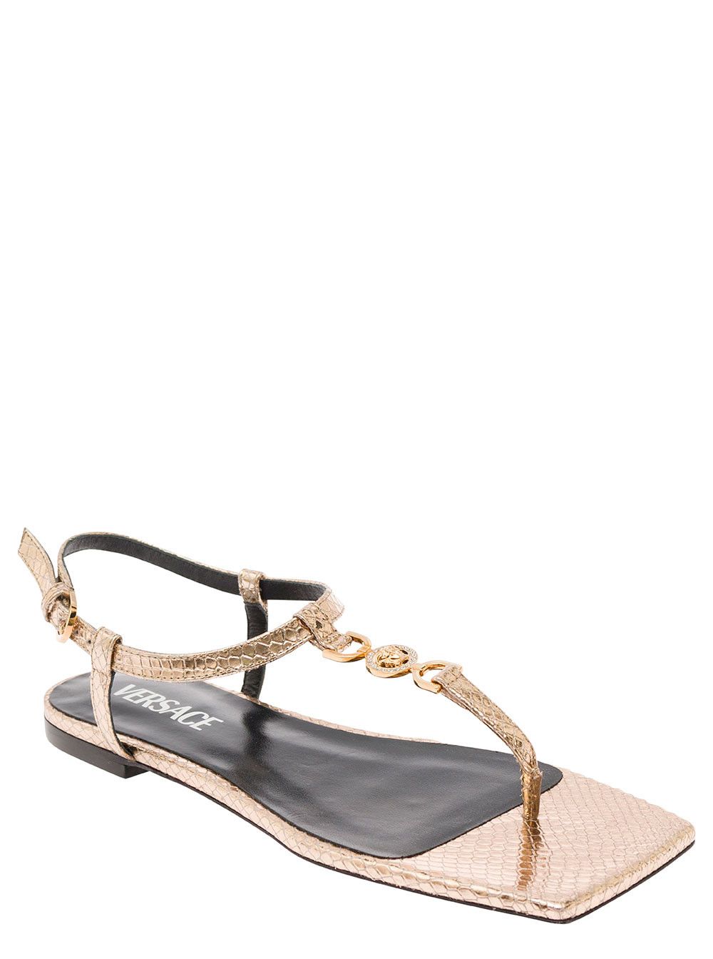 Versace 'Medusa '95' Gold-Colored Low Sandals with Logo Detail in Snake ...