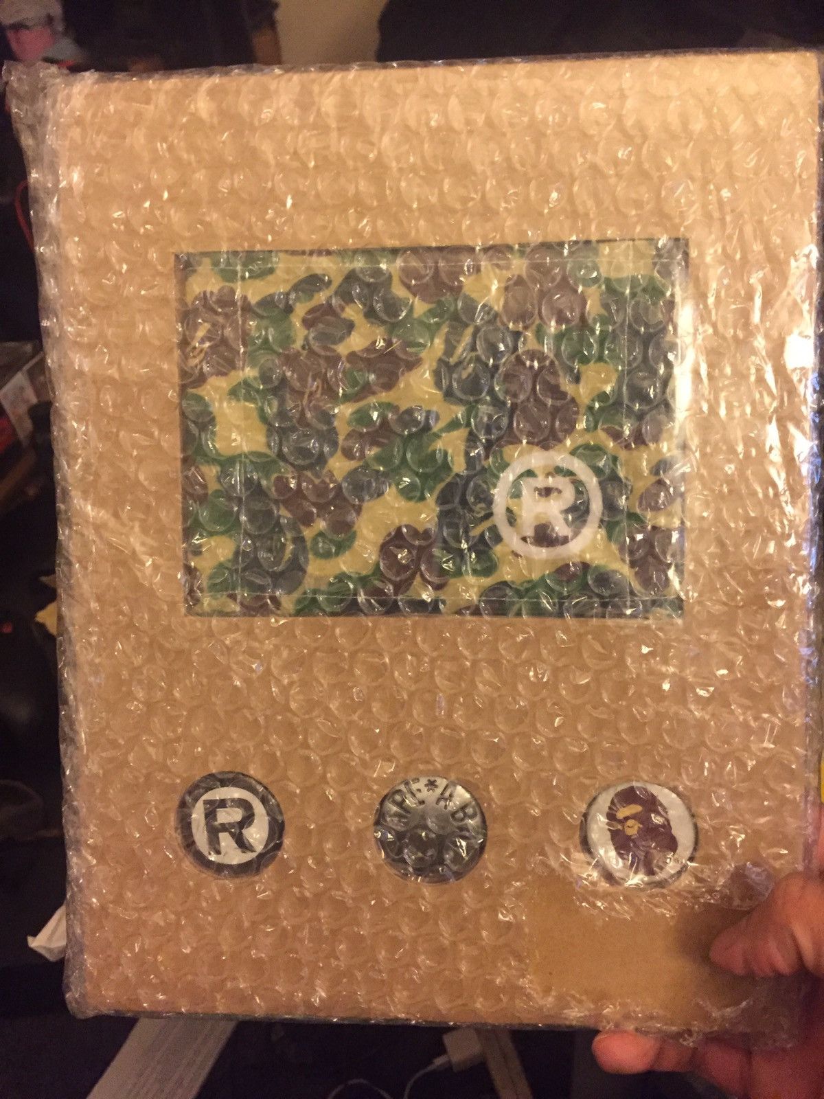 Bape green camo mask + badges | Grailed
