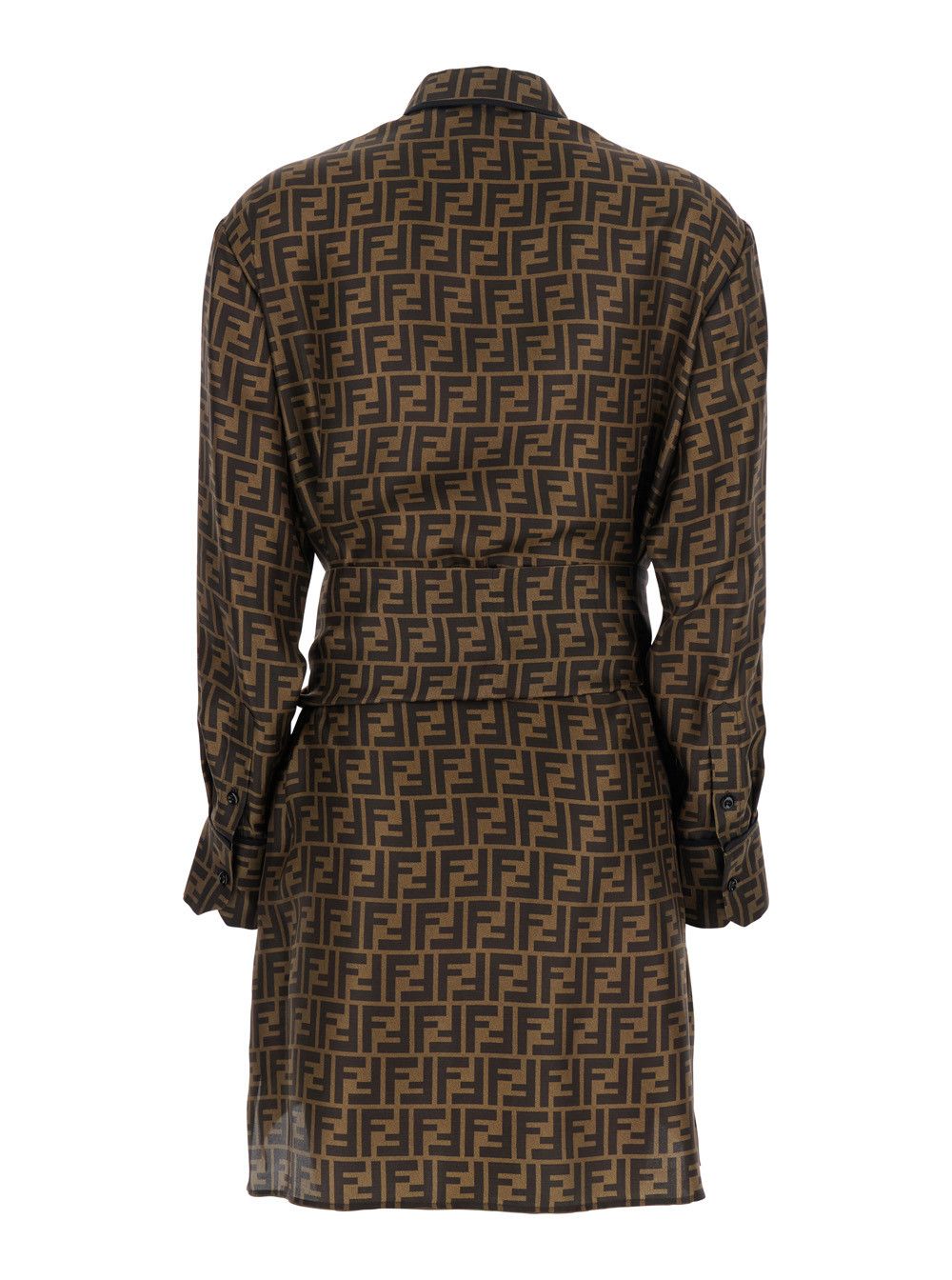 Fendi Brown Shirt Dress with Monogram Logo Print All-Over in Silk Woman ...