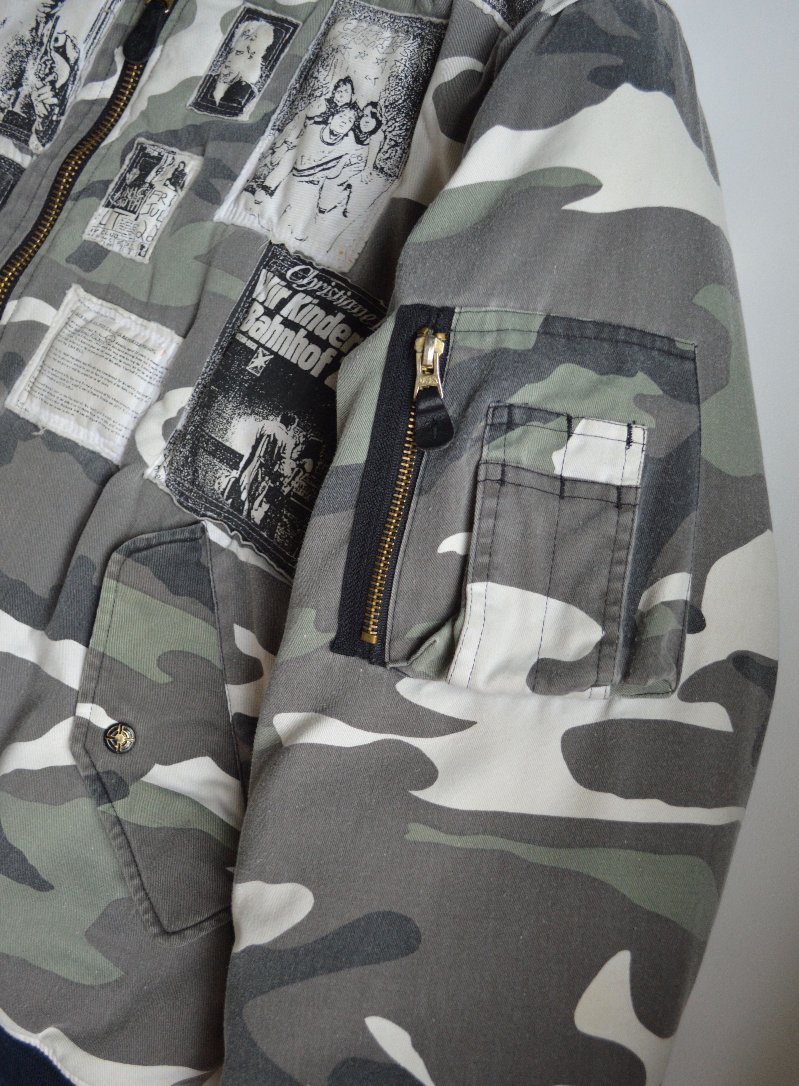 Raf Simons A/W 2001 'Riot Riot Riot' camo patch bomber jacket | Grailed