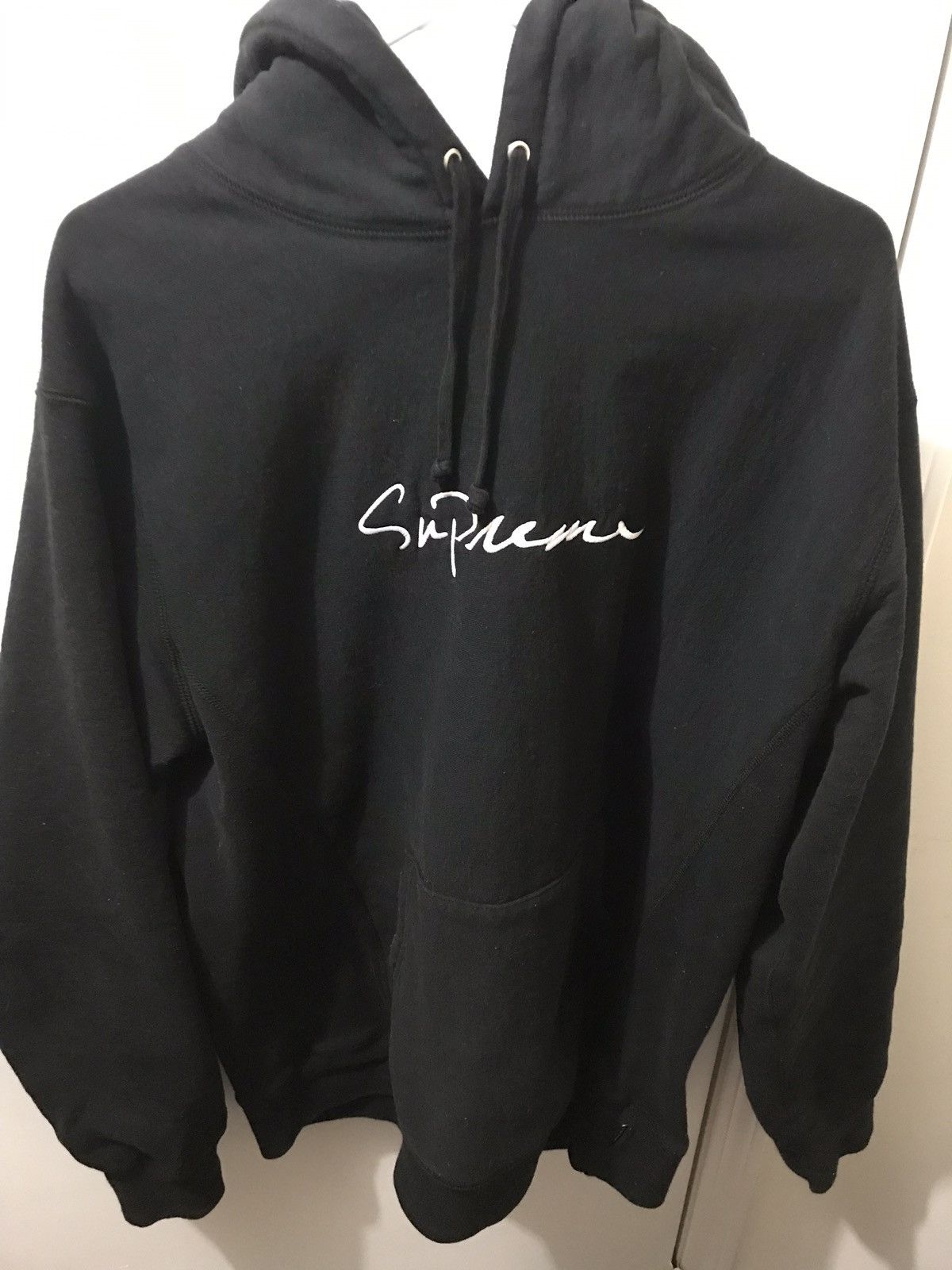 Supreme Script Classic Logo Hoodie Black White | Grailed