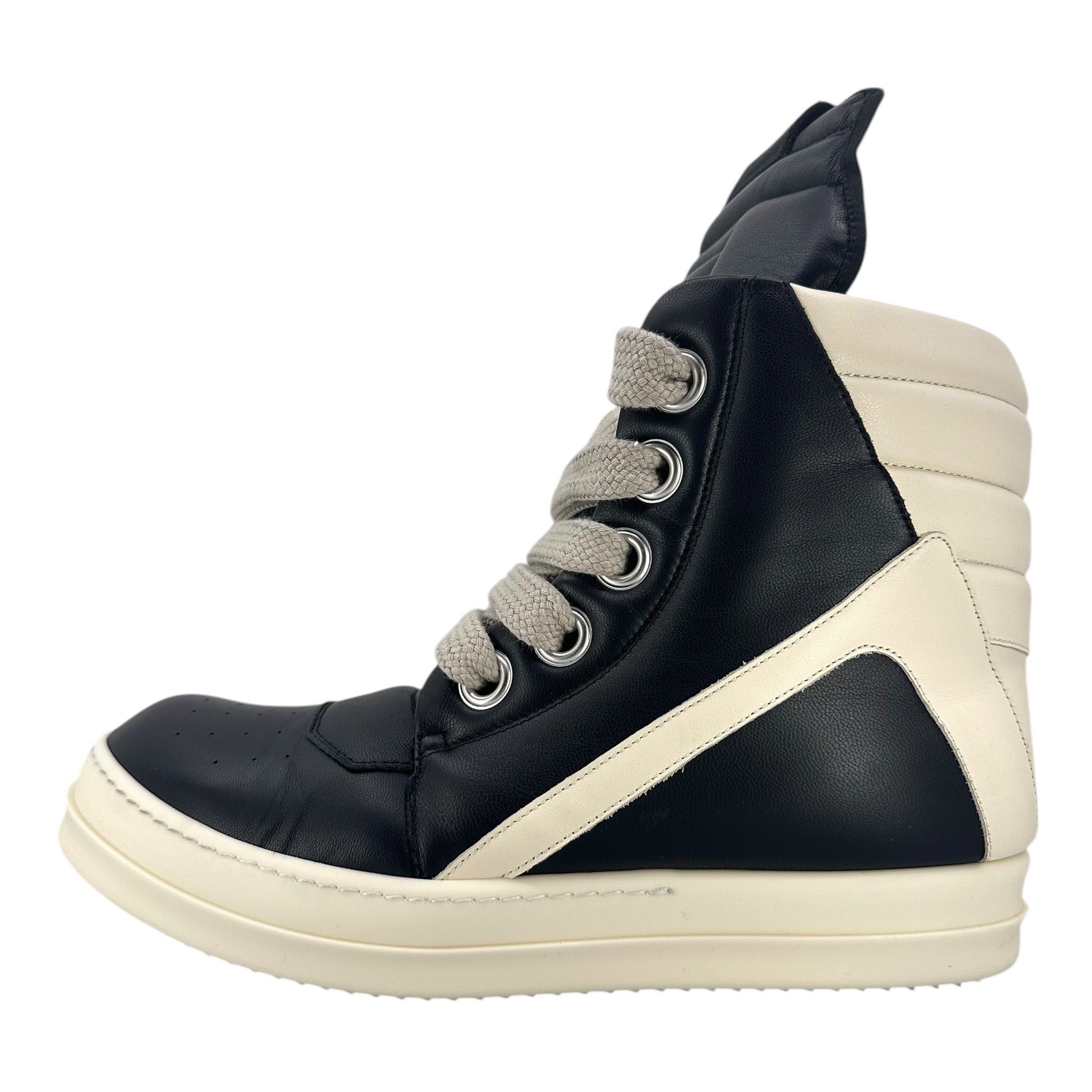 Rick Owens Geobasket Jumbo Lace Padded Sneaker High Black Milk | Grailed