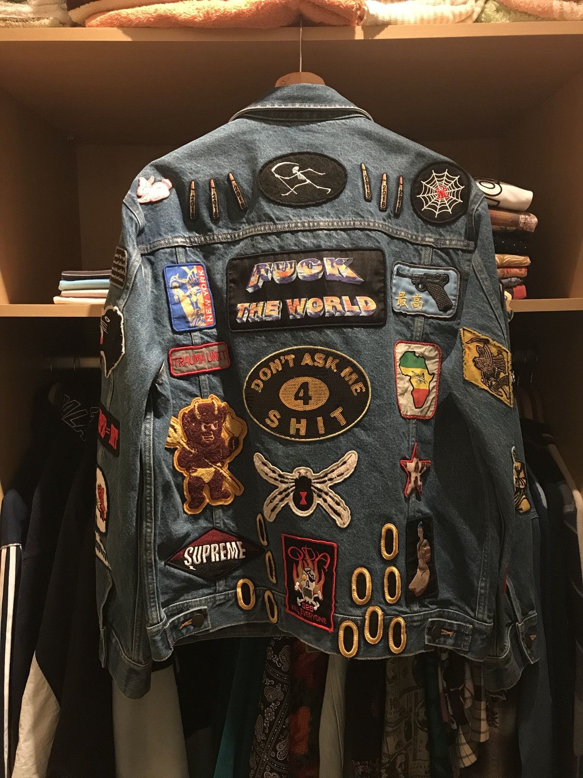 Supreme Stone Washed Blue Supreme Patches Denim Trucker Jacket | Grailed
